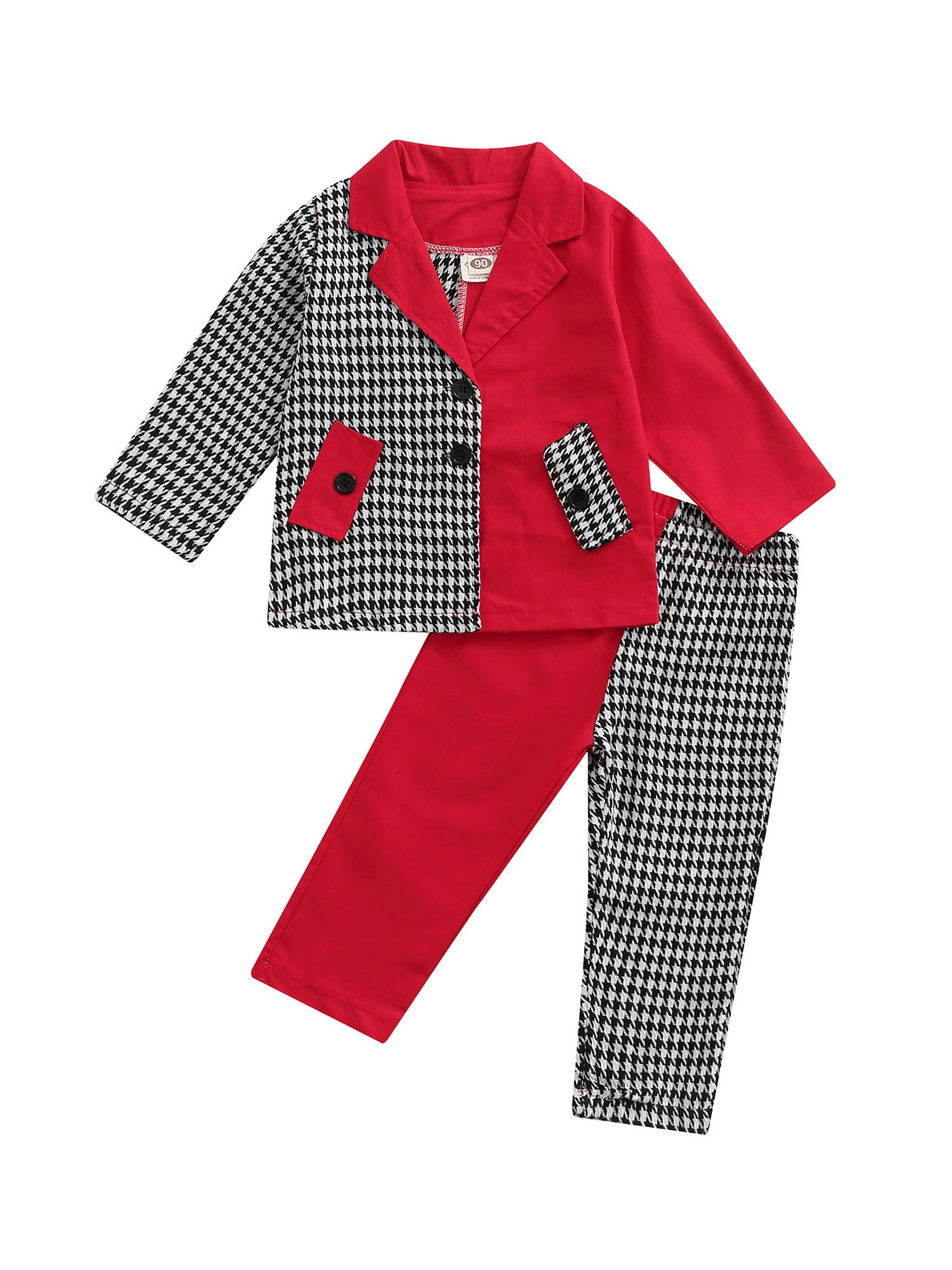 LSFYSZD Girls Two-piece Clothes Set, Variegated Color Houndstooth ...
