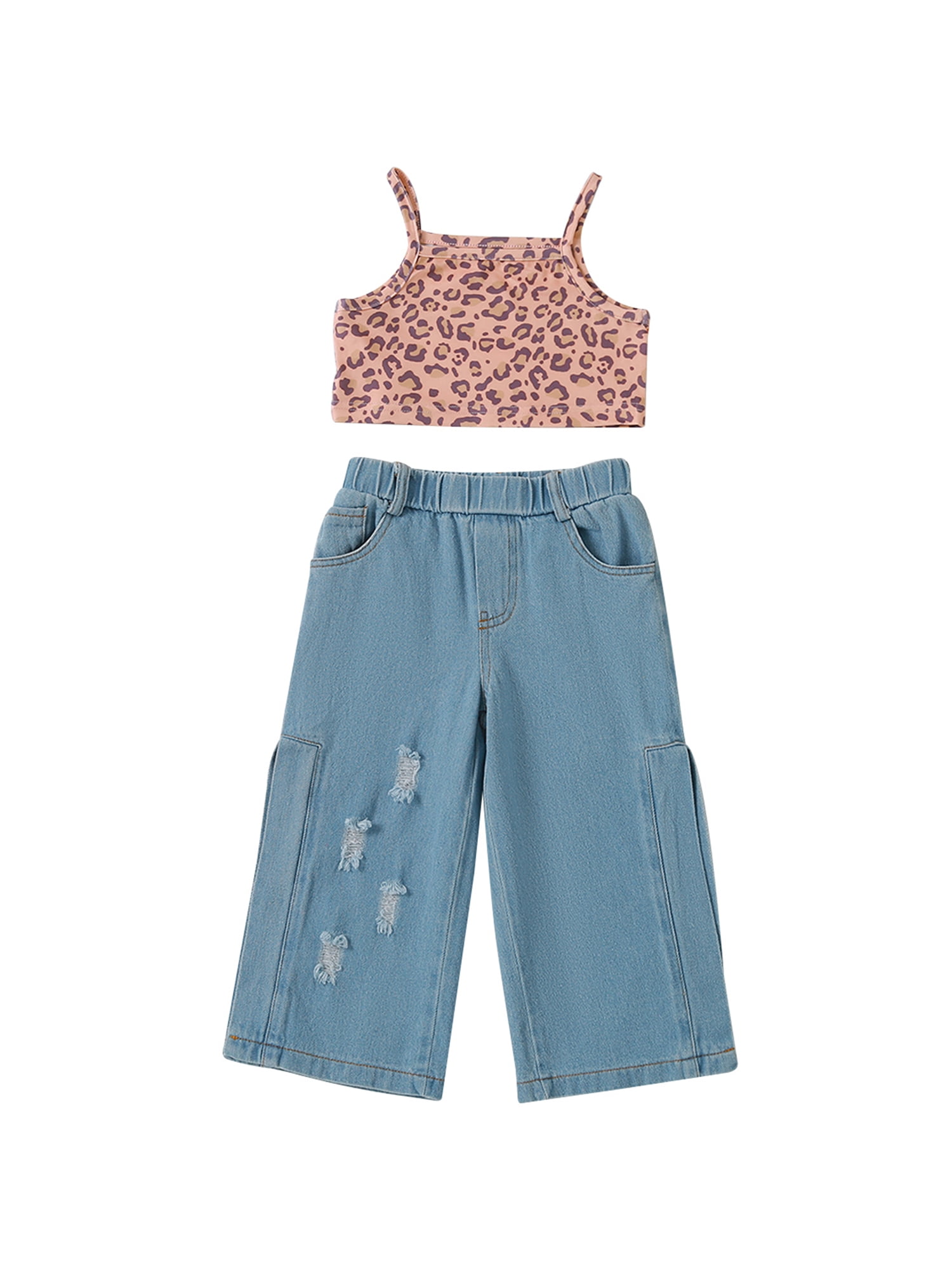 LSFYSZD Little Girls 2PCS Pants Set, Sling Leopard Slim Navel Tops ...