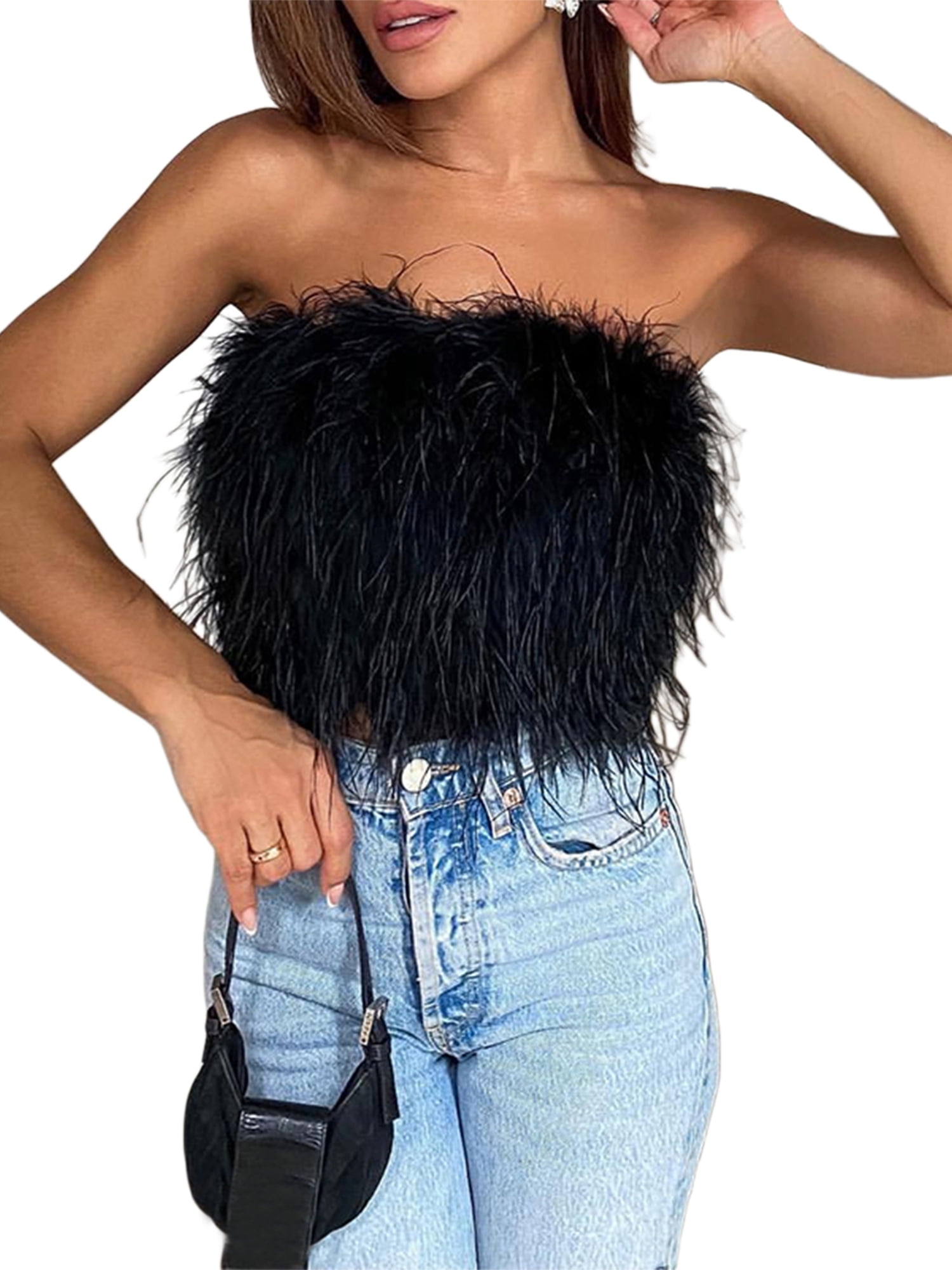 LSFYSZD Women Artificial Fur Feather Vest, Sleeveless Solid Color ...