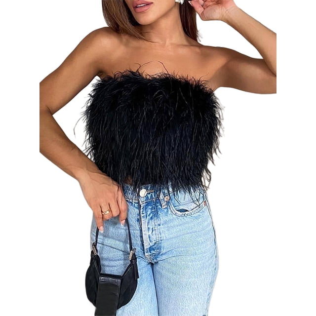 LSFYSZD Women Artificial Fur Feather Vest, Sleeveless Solid Color ...