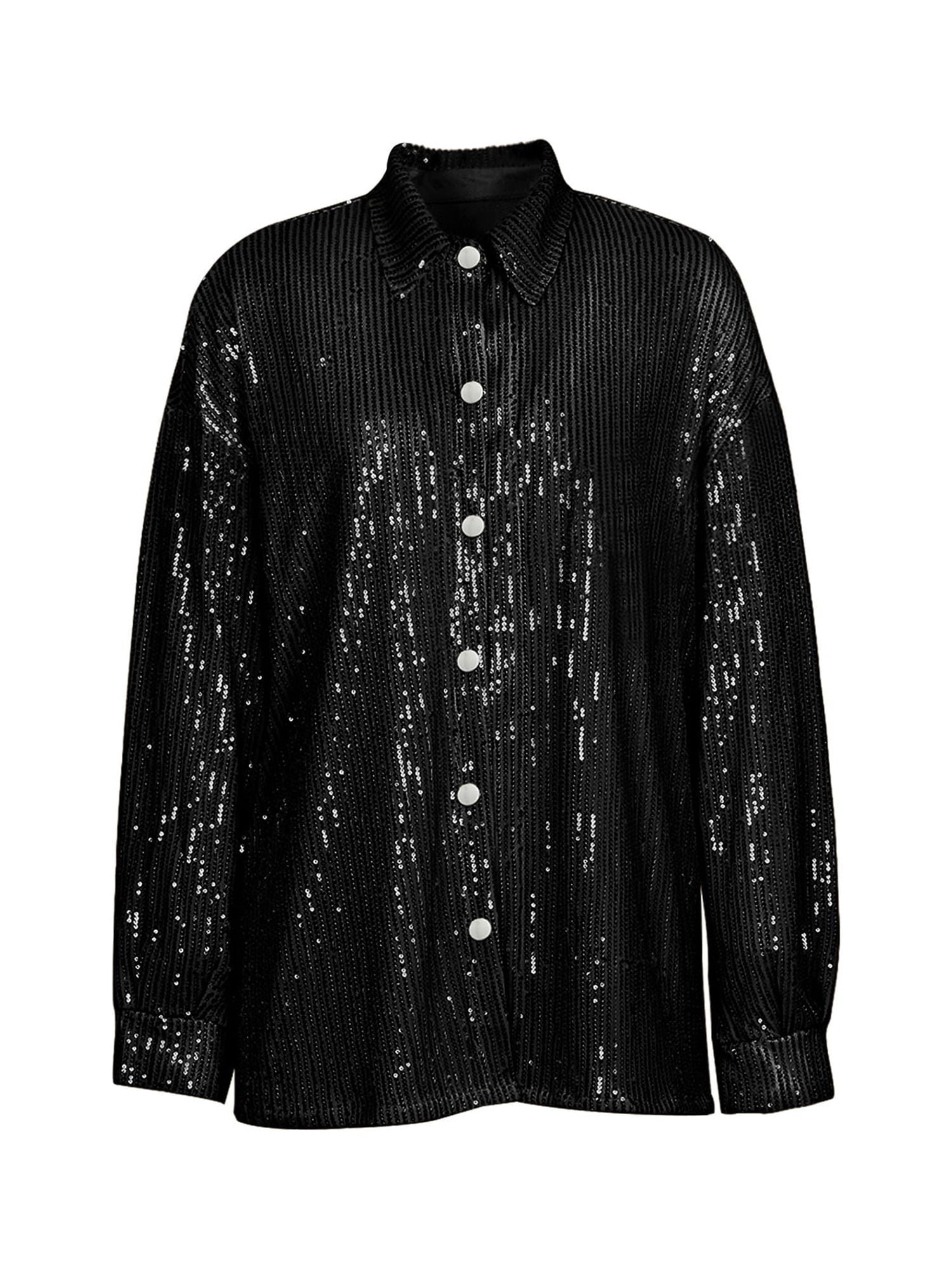 LSFYSZD Women Sequined Performance Button Down Shirts Chic Oversized ...