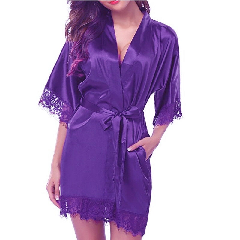 LSFYSZD Women's Night Robes, Medium Sleeve Lace Smooth Robes ...