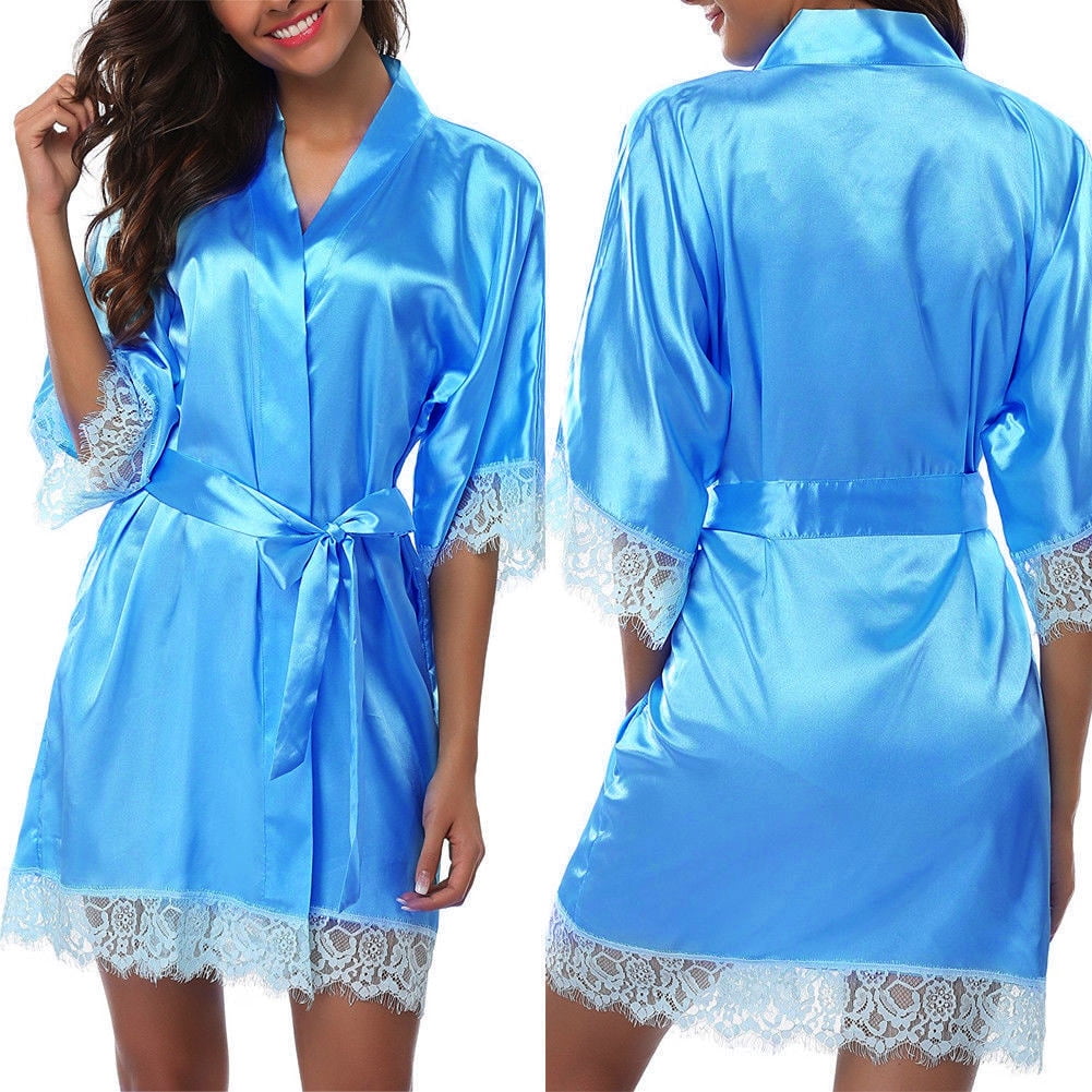 LSFYSZD Women's Night Robes, Medium Sleeve Lace Smooth Robes ...