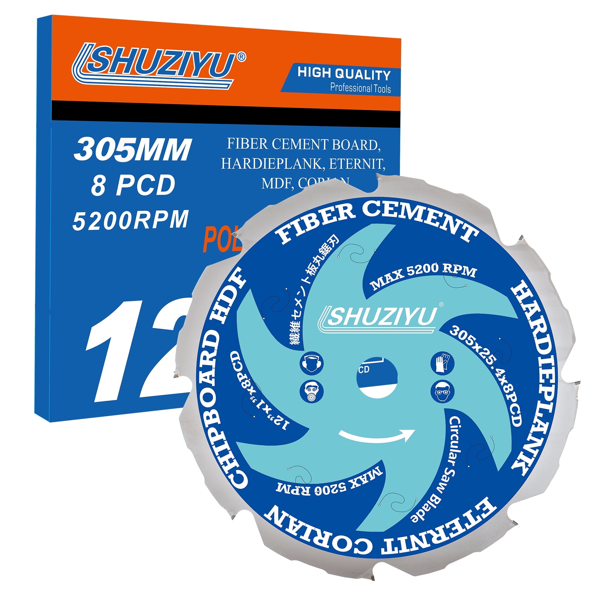 LSHUZIYU 12" 8PCD Polycrystalline Diamond Tipped Fiber Cement Circular ...