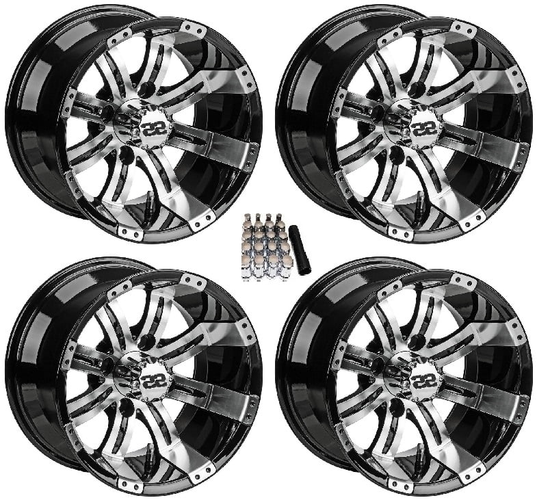 LSI 12" Casino Machined/Black Golf Cart Wheels/Rims Yamaha - Walmart.com