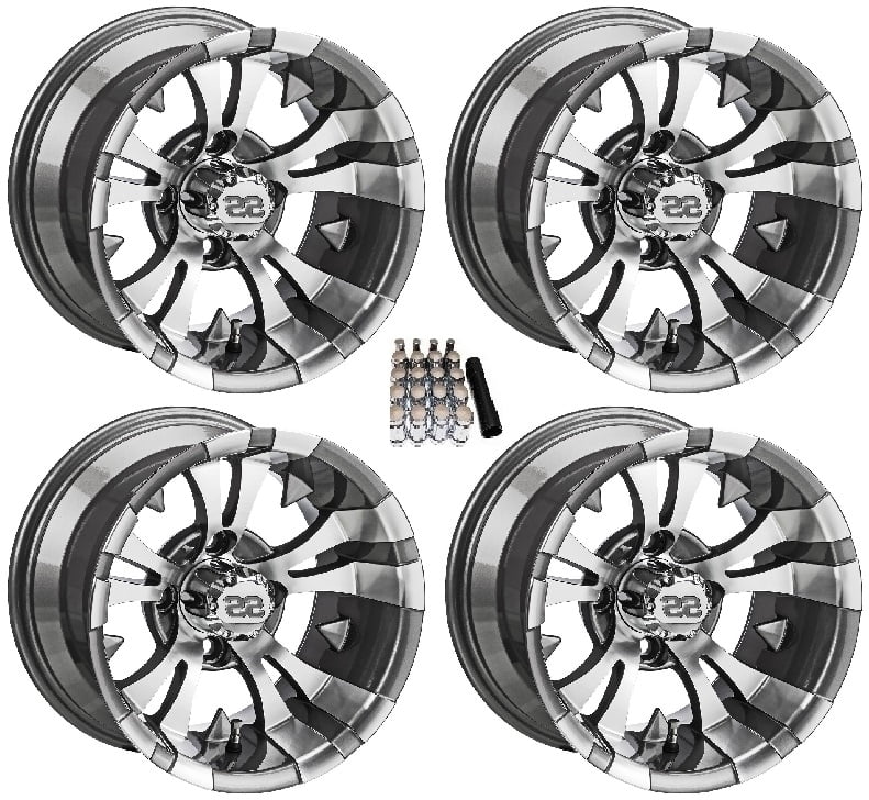 LSI 12" Warlock Machined/Gunmetal Golf Cart Wheels/Rims E-Z-GO & Club ...