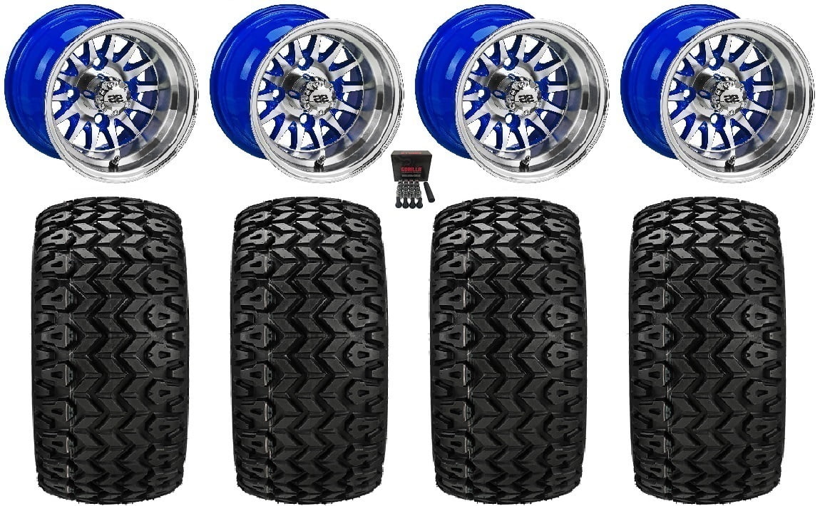 LSI 14-Spoke 10" Golf Wheels Blue 22" Sierra Sport Tires E-Z-GO & Club ...