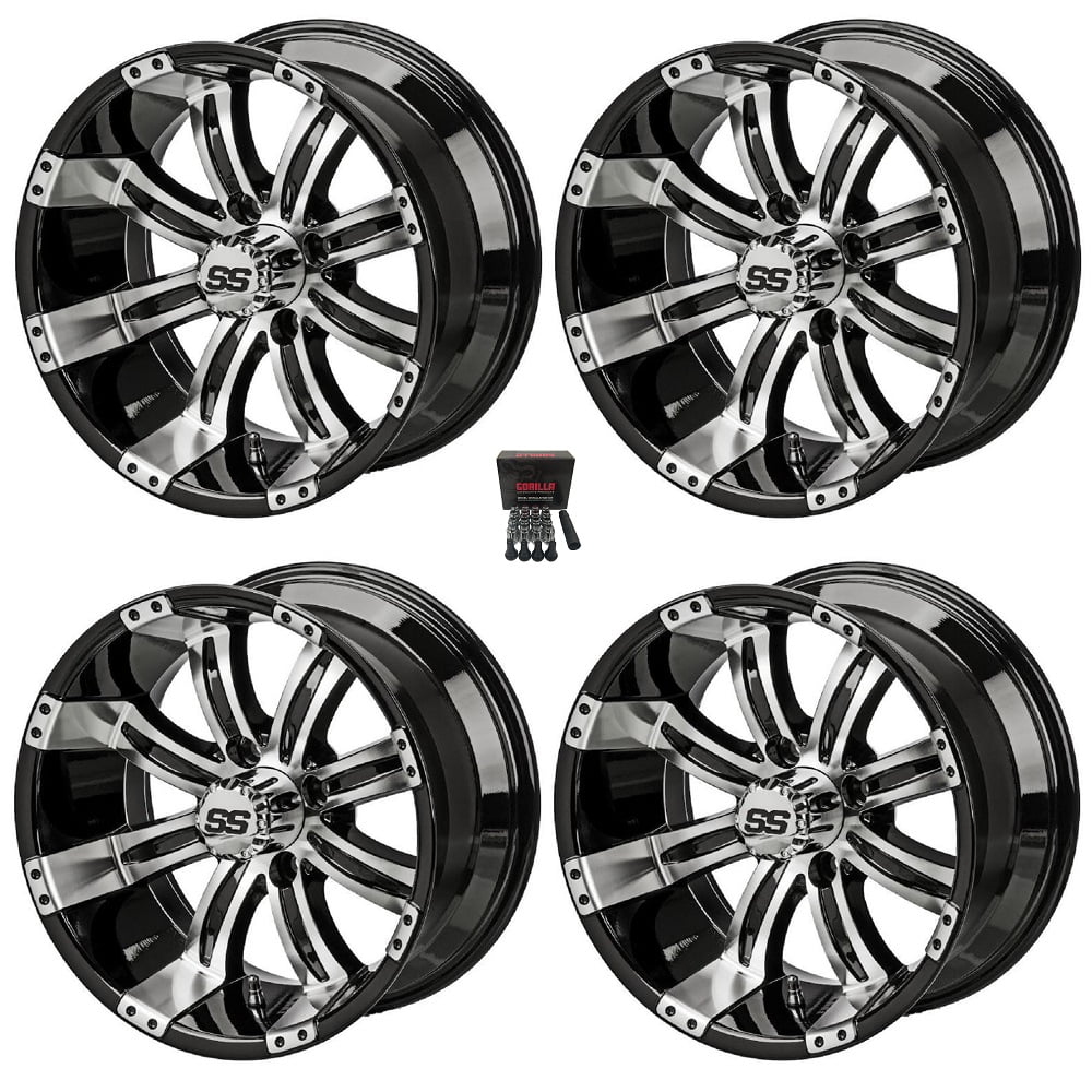 LSI Casino 15" Golf Cart Wheels/Rims Black/Machined E-Z-GO & Club Car ...