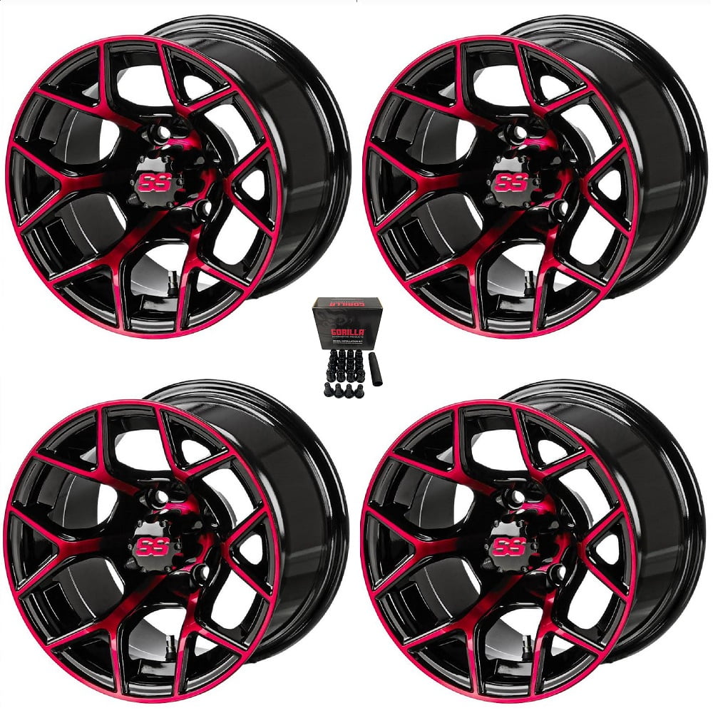 LSI Ninja 12" Golf Cart Wheels/Rims Black/Red E-Z-GO & Club Car ...