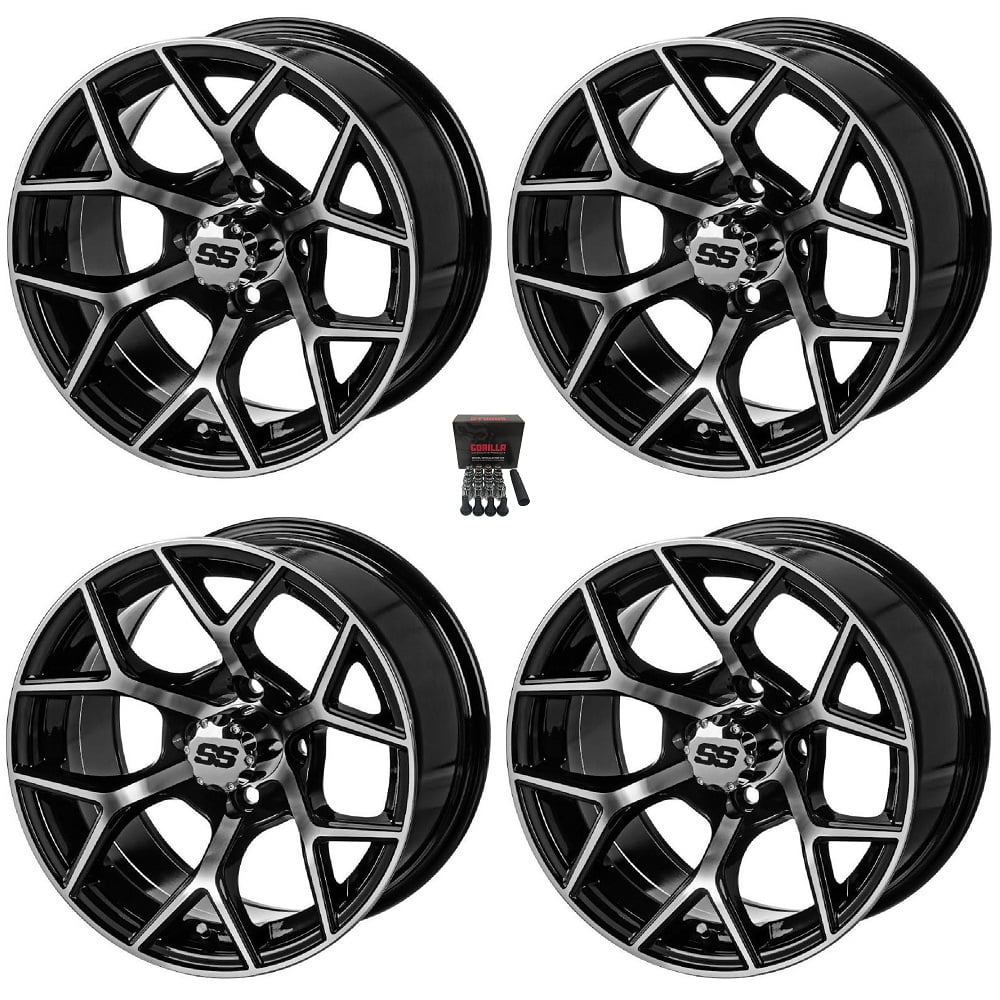 LSI Ninja 14" Golf Cart Wheels/Rims Black/Machined E-Z-GO & Club Car ...
