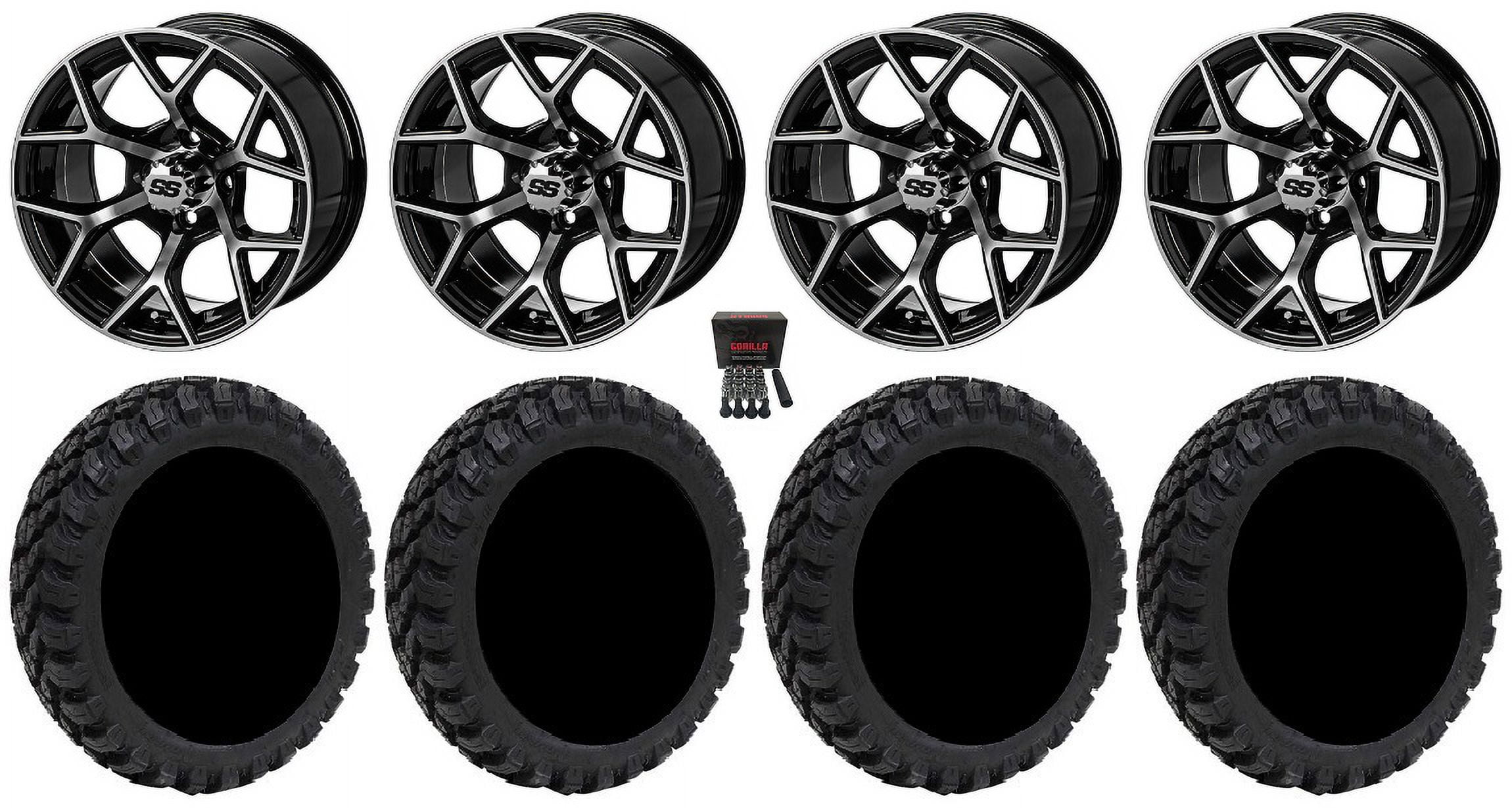 LSI Ninja 14" Golf Wheels Black/Machined 23" Nomad Tires E-Z-GO & Club ...