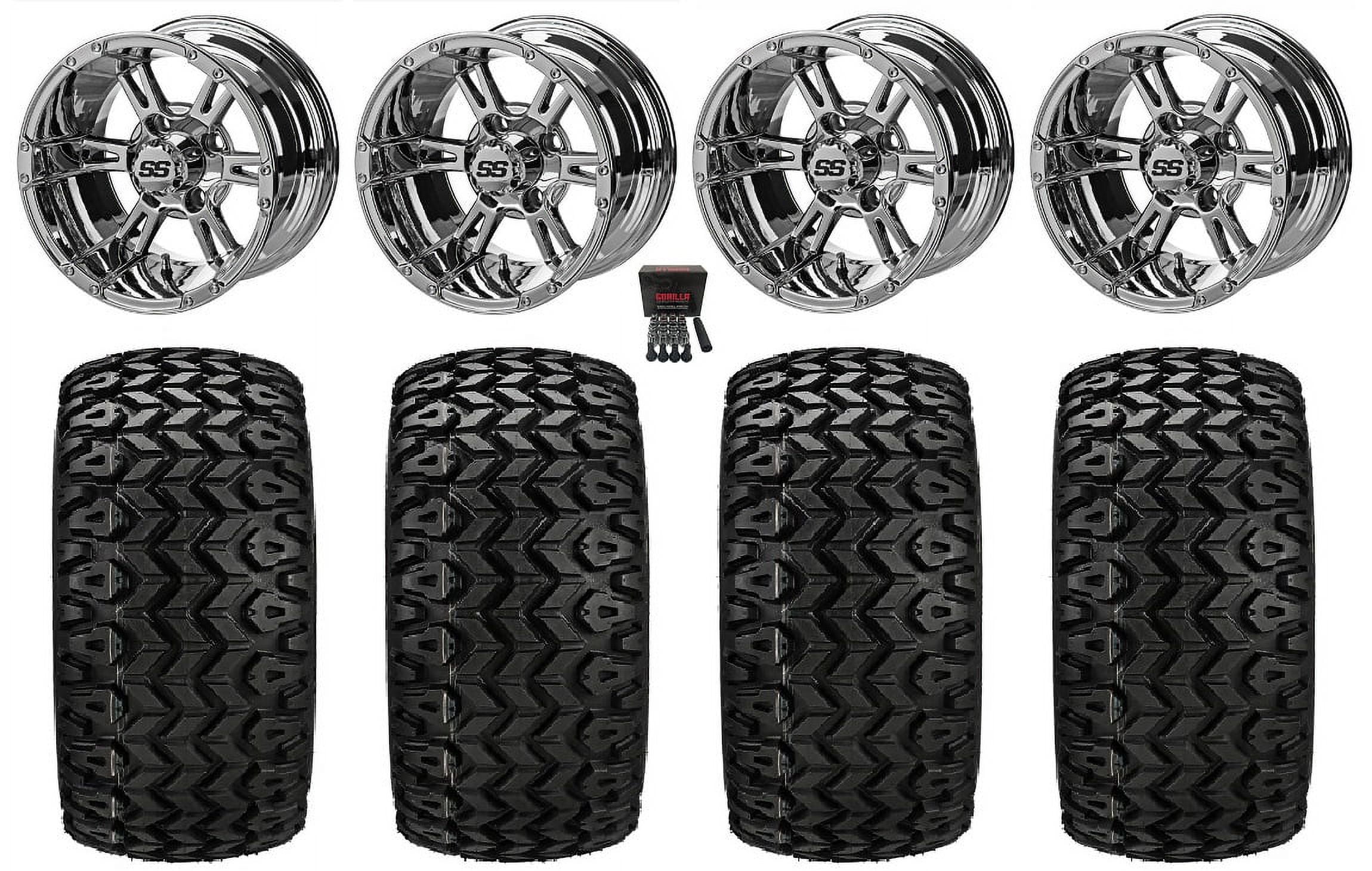 LSI Raptor 12" Golf Cart Wheels Mirror 23" Sierra Tires E-Z-GO & Club ...