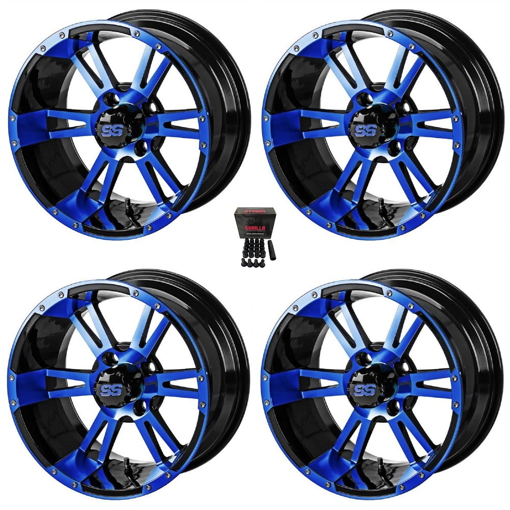 LSI Raptor 12" Golf Cart Wheels/Rims Black/Blue E-Z-GO & Club Car ...