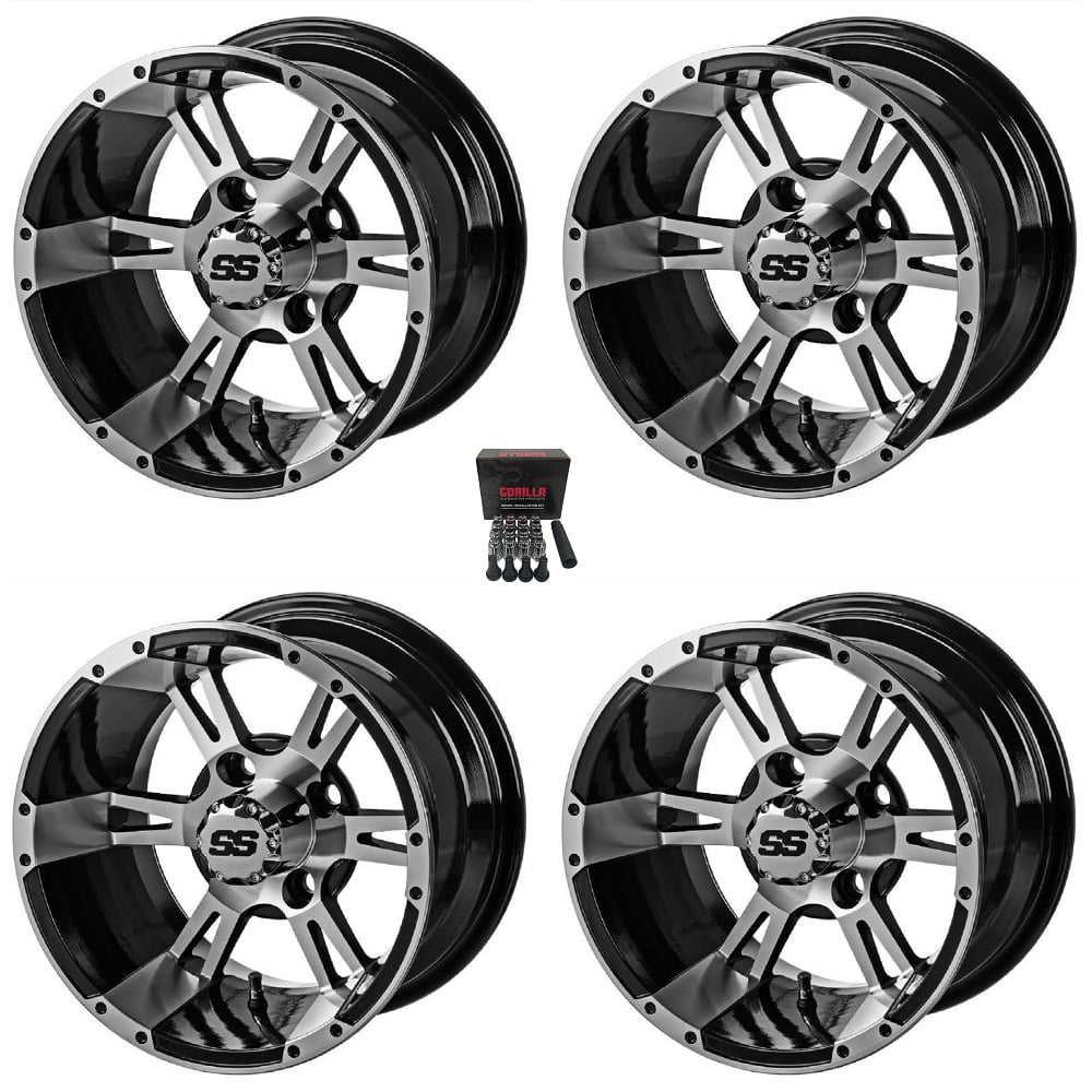 LSI Raptor 12" Golf Cart Wheels/Rims Black/Machined E-Z-GO & Club Car ...