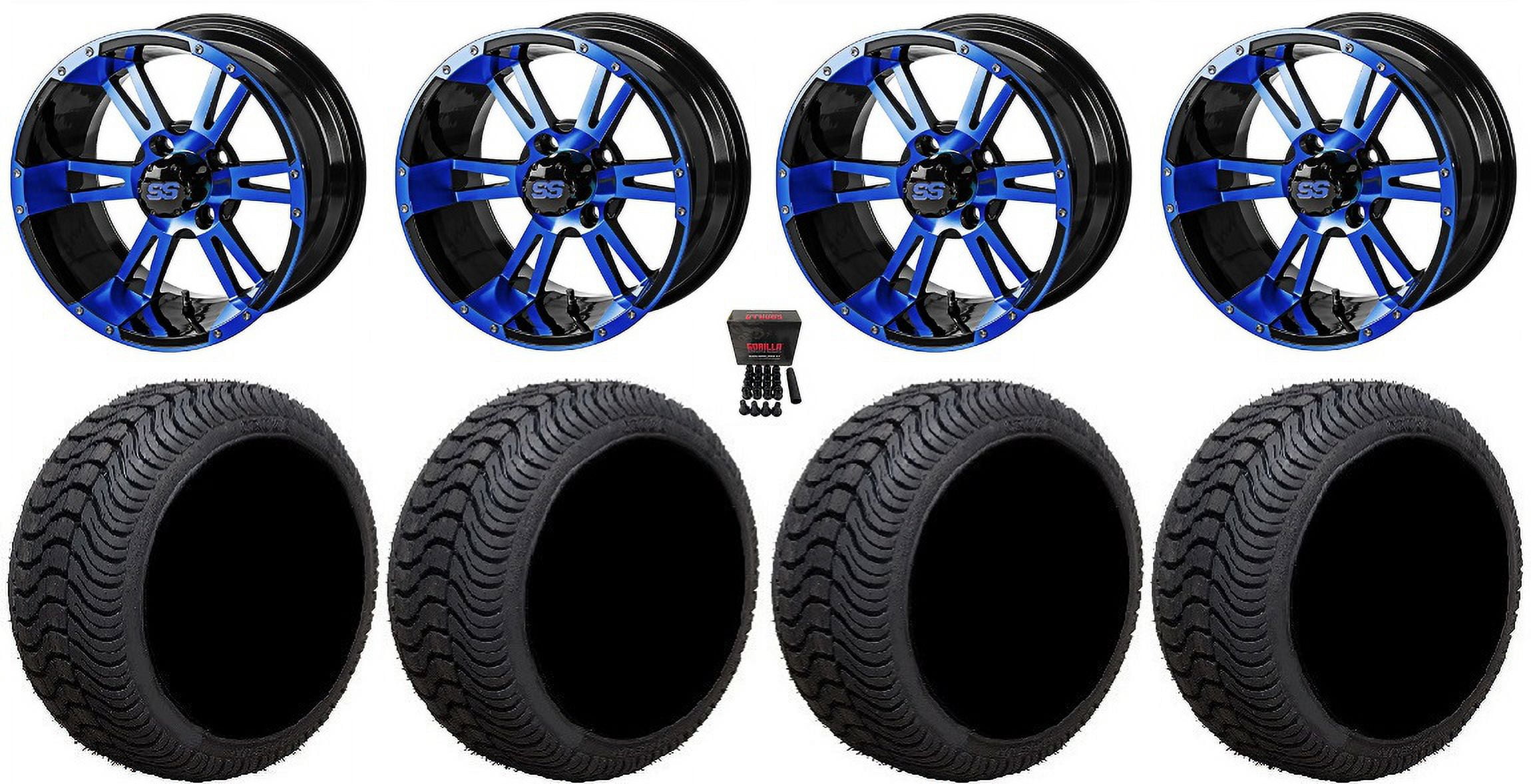 LSI Raptor 12" Golf Wheels Black/Blue 215x35 Cruze Tires Yamaha ...