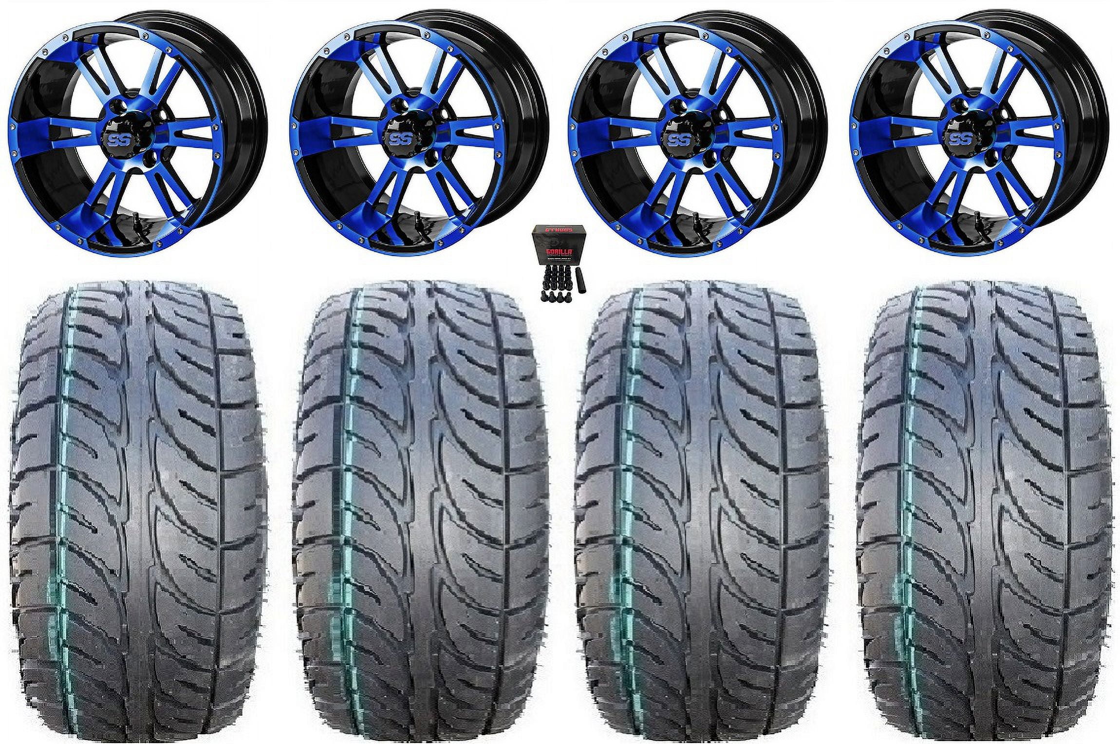 LSI Raptor 12" Golf Wheels Black/Blue 23" Fusion ST Tires E-Z-GO & Club ...