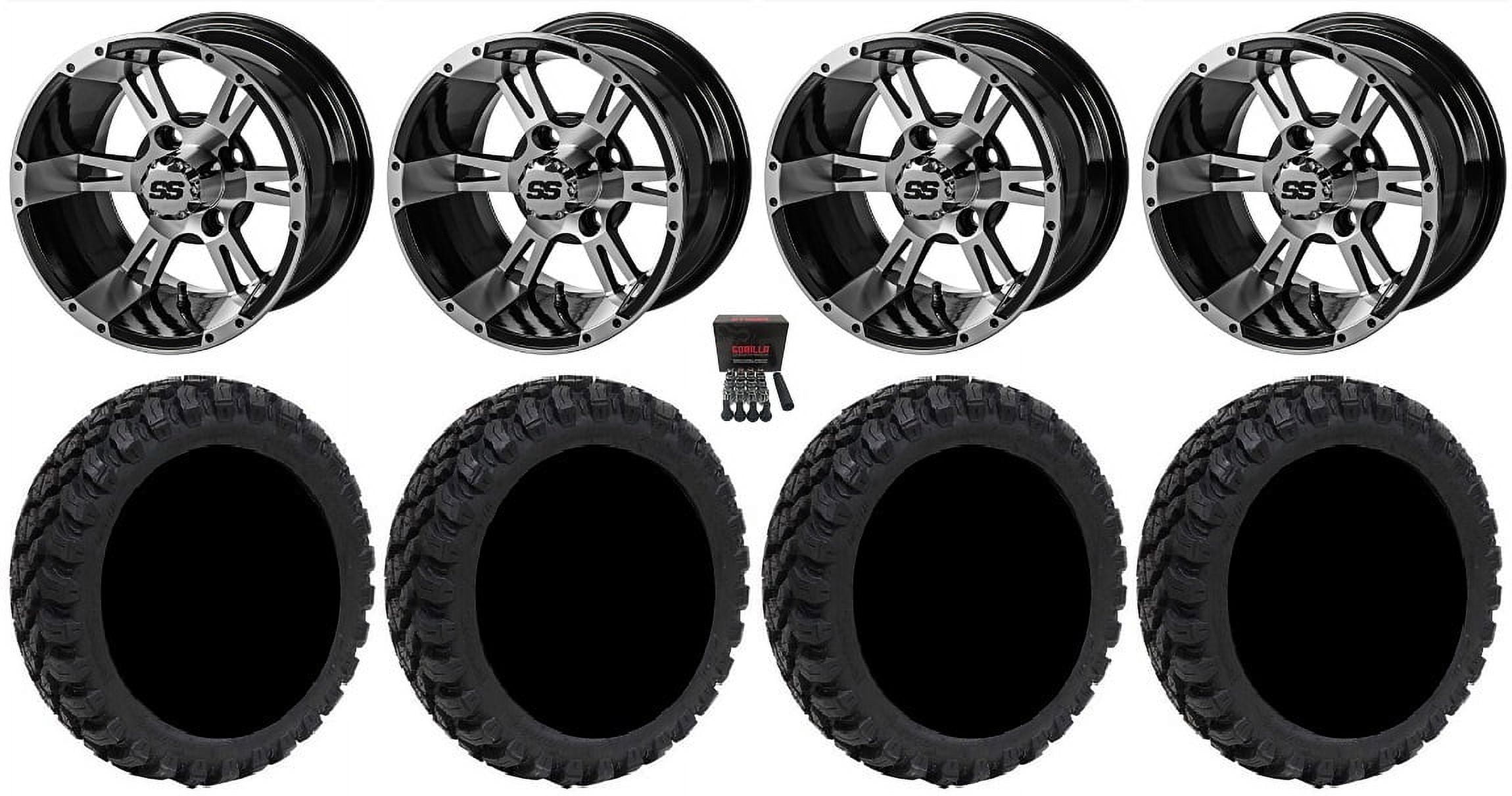 LSI Raptor 12" Golf Wheels Black/Machined 22" Nomad Tires E-Z-GO & Club ...