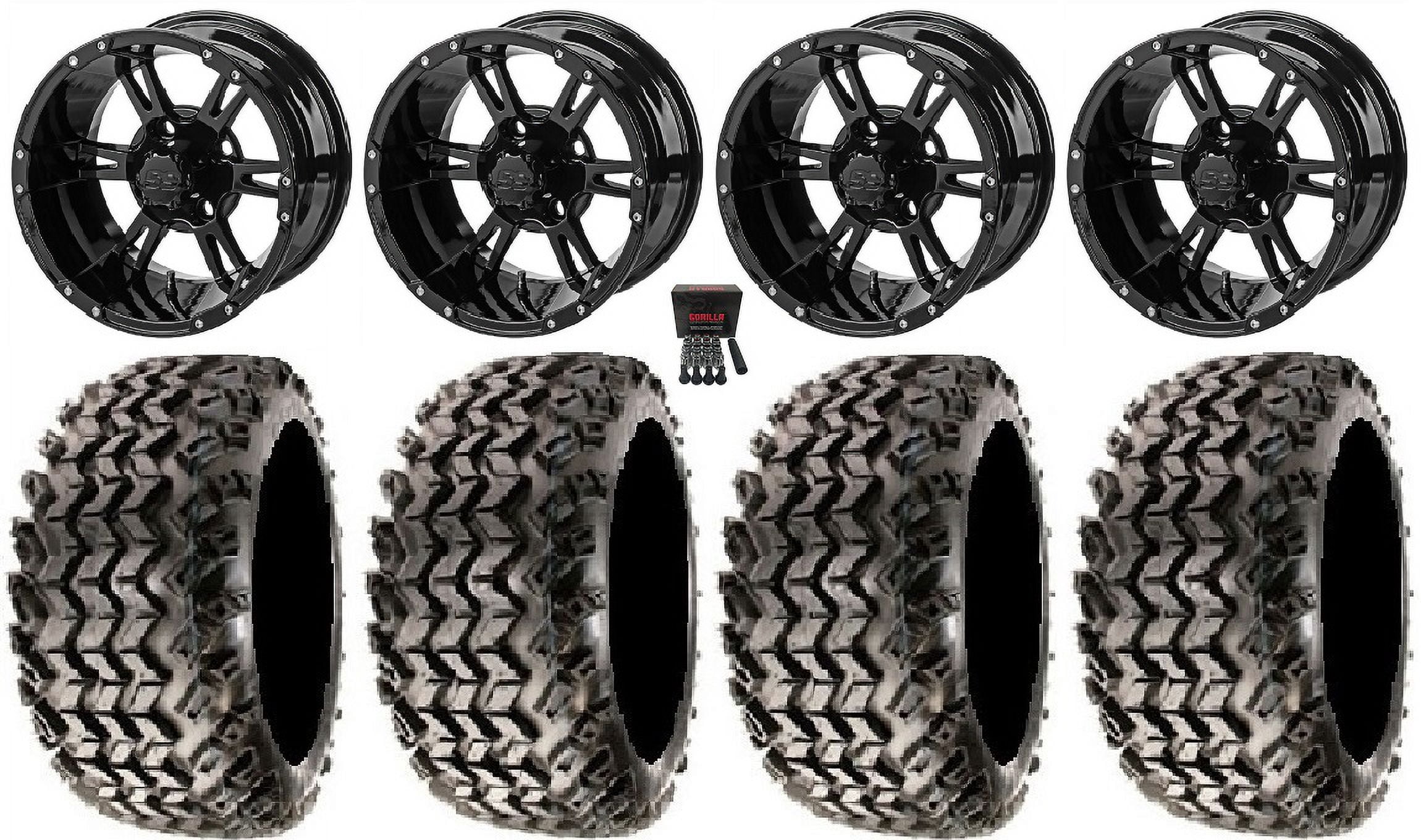 LSI Raptor 12" Golf Wheels Gloss Black 23" Classic A/T Tires E-Z-GO ...