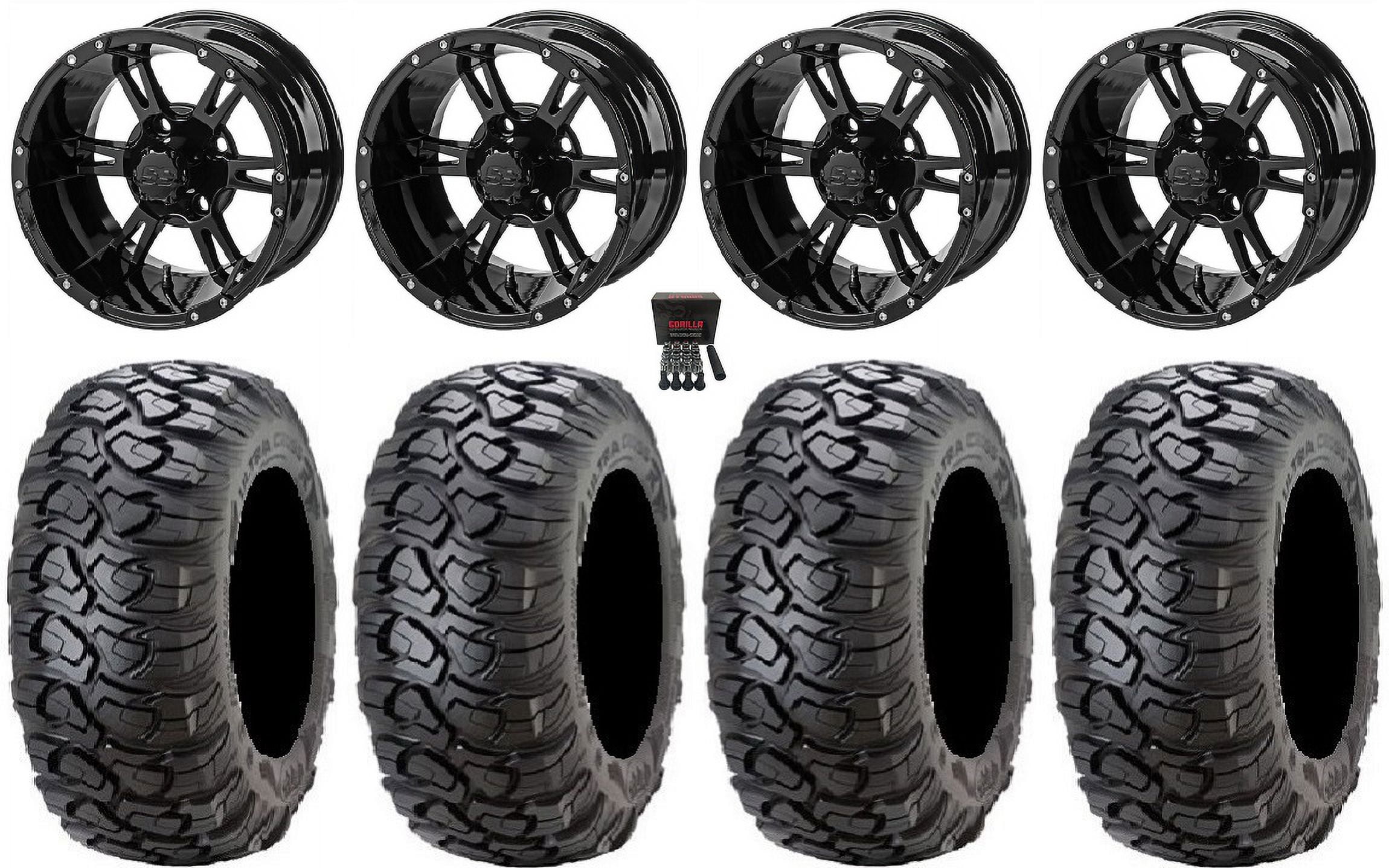 LSI Raptor 12" Golf Wheels Gloss Black 23" Ultracross Tires E-Z-GO ...