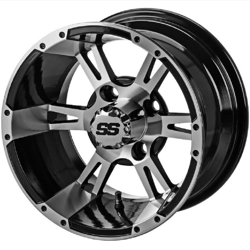 LSI Raptor 12x7 Golf Cart Wheel - Black/Machined 3+4 [12181] - Walmart.com