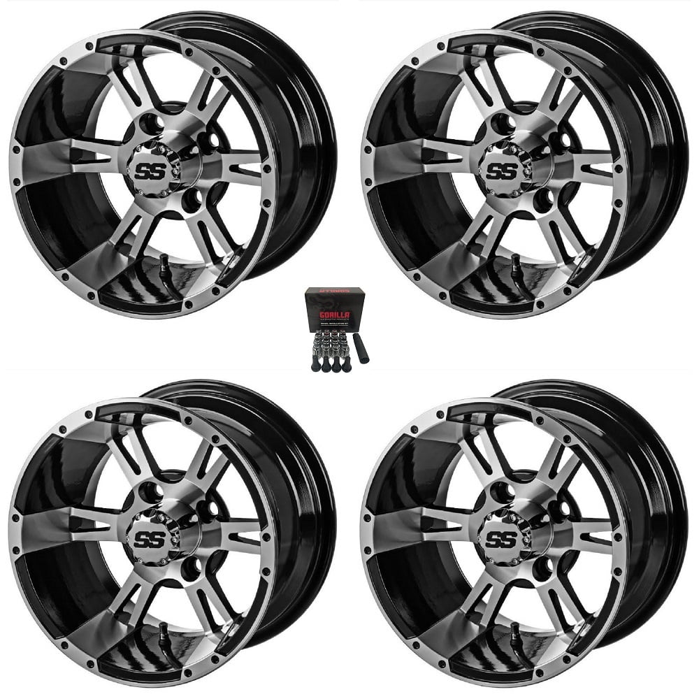 LSI Raptor 14" Golf Cart Wheels/Rims Black/Machined E-Z-GO & Club Car ...
