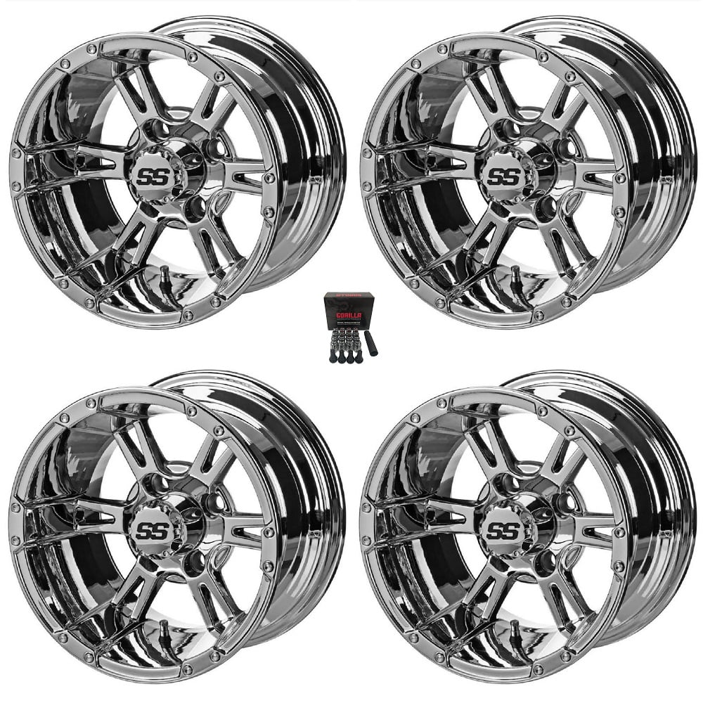 LSI Raptor 14" Golf Cart Wheels/Rims Mirror E-Z-GO & Club Car - Walmart.com