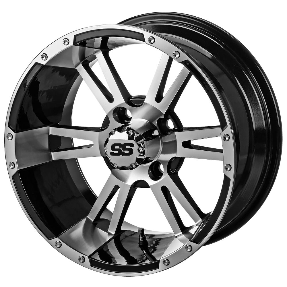 LSI Raptor 14x7 Golf Cart Wheel - Black/Machined 3+4 [14181] - Walmart.com