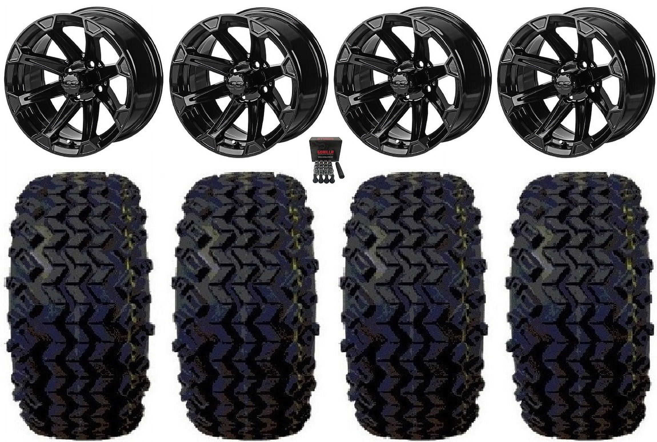 LSI Viking 14" Golf Wheels Gloss Black 23" Classic A/T Tires E-Z-GO ...