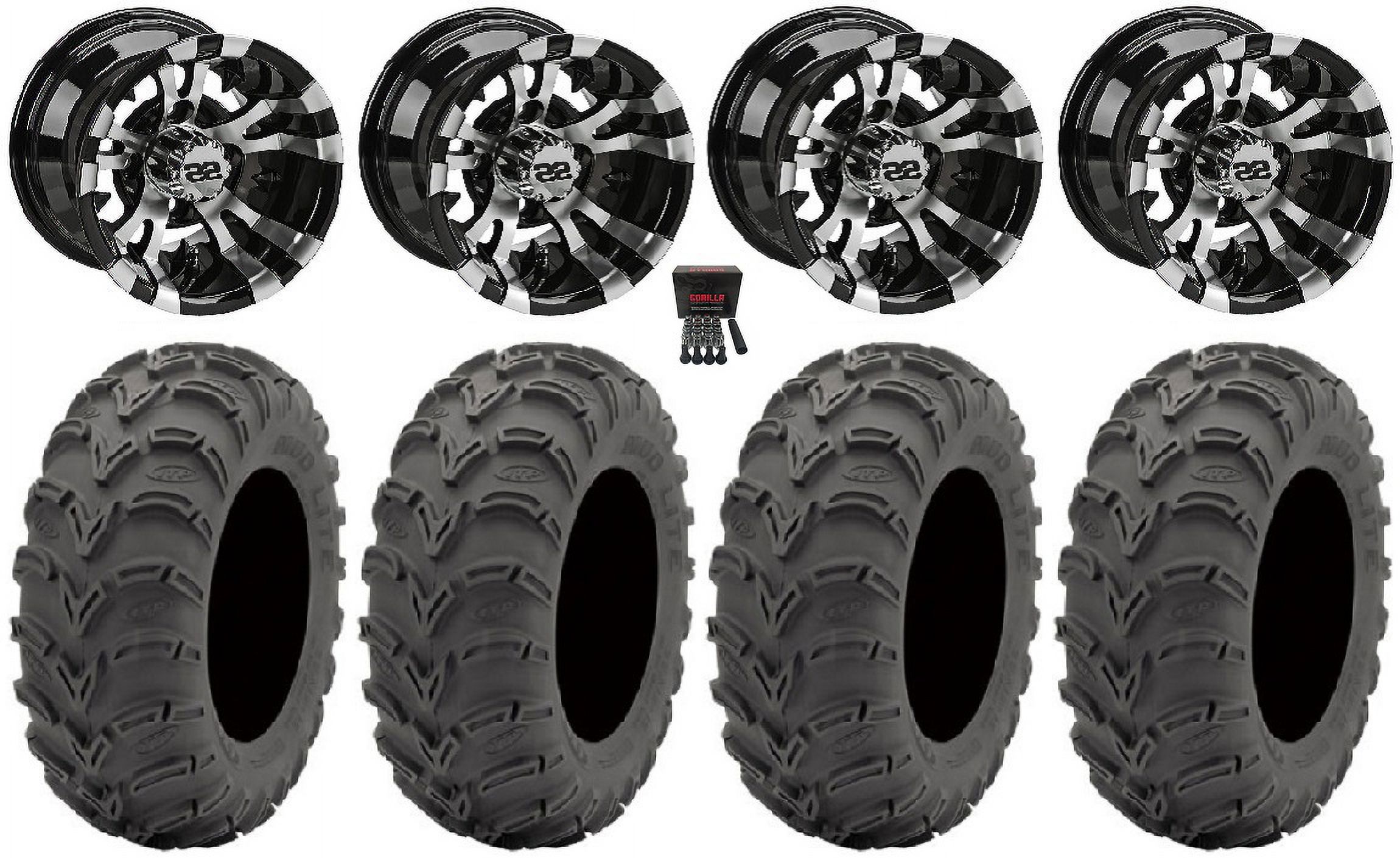 LSI Warlock 10" Golf Wheels Black 24x11-10 Mud Lite AT Tires E-Z-GO ...