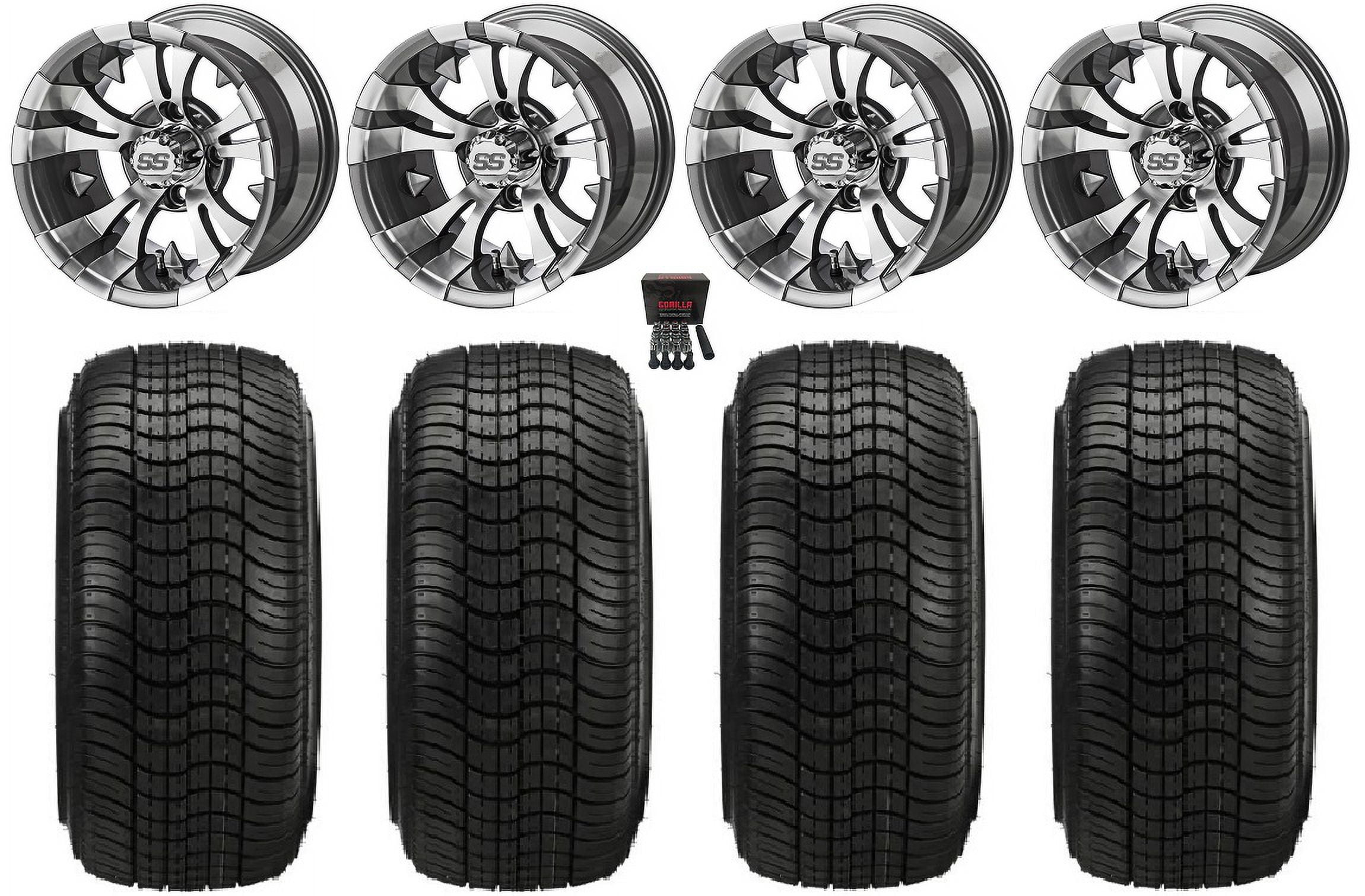 LSI Warlock 14" Golf Wheels Gunmetal Elite 205x30-14 Tires E-Z-GO ...