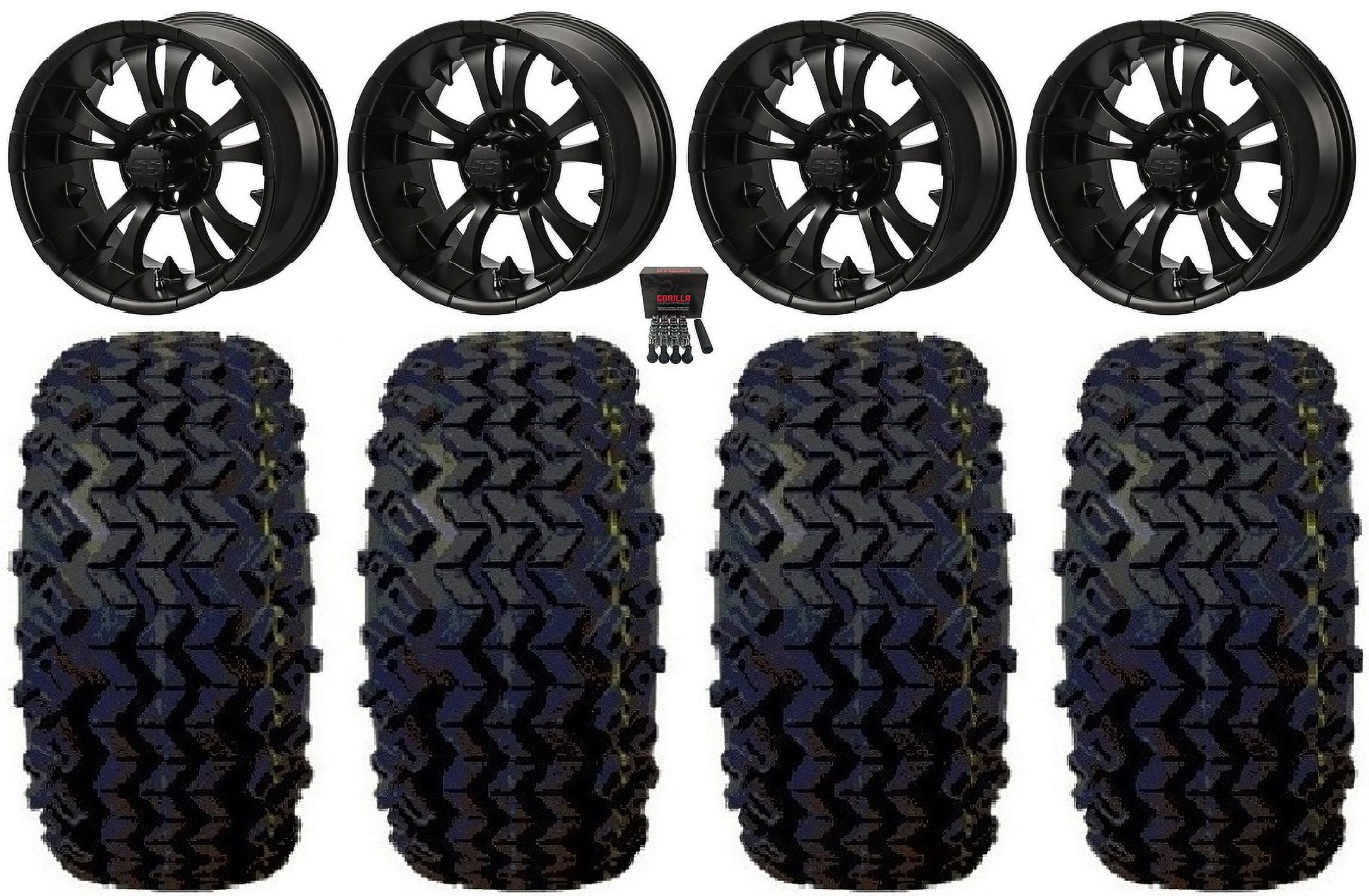 LSI Warlock 14" GolfCart Wheels Gloss Bk 23" Classic A/T Tires E-Z-GO ...