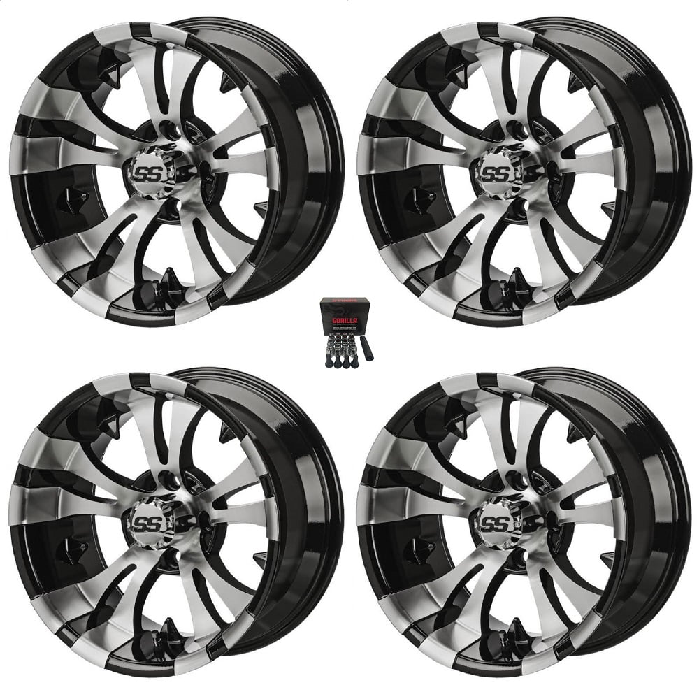 LSI Warlock 15" Golf Cart Wheels/Rims Black/Machined E-Z-GO & Club Car ...