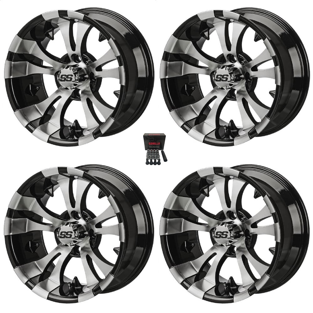 LSI Warlock 15" Golf Cart Wheels/Rims Black/Machined Yamaha - Walmart.com