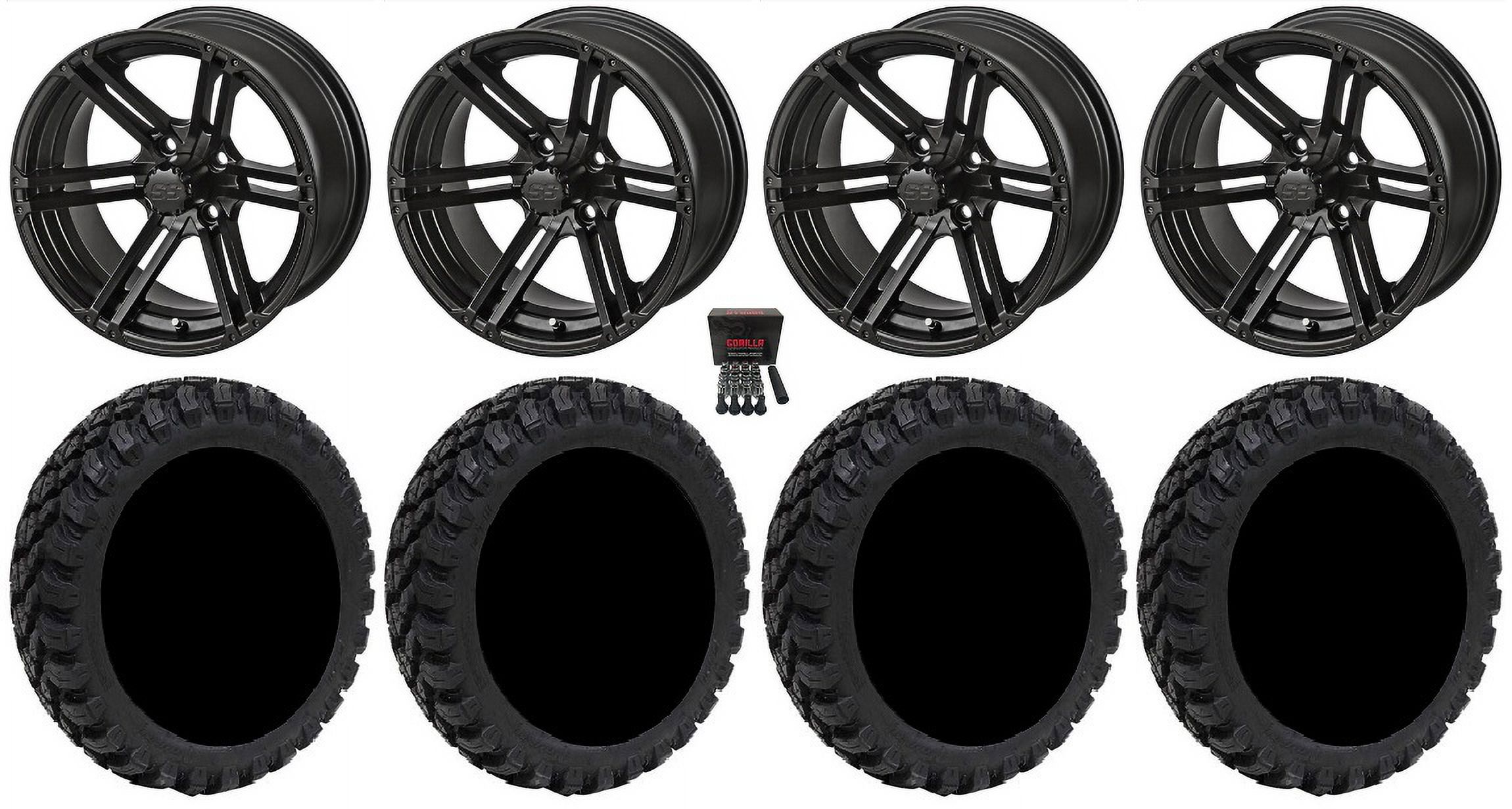 LSI Yukon 14" Golf Cart Wheels Matte Bk 23" Nomad Tires E-Z-GO & Club Car - Walmart.com