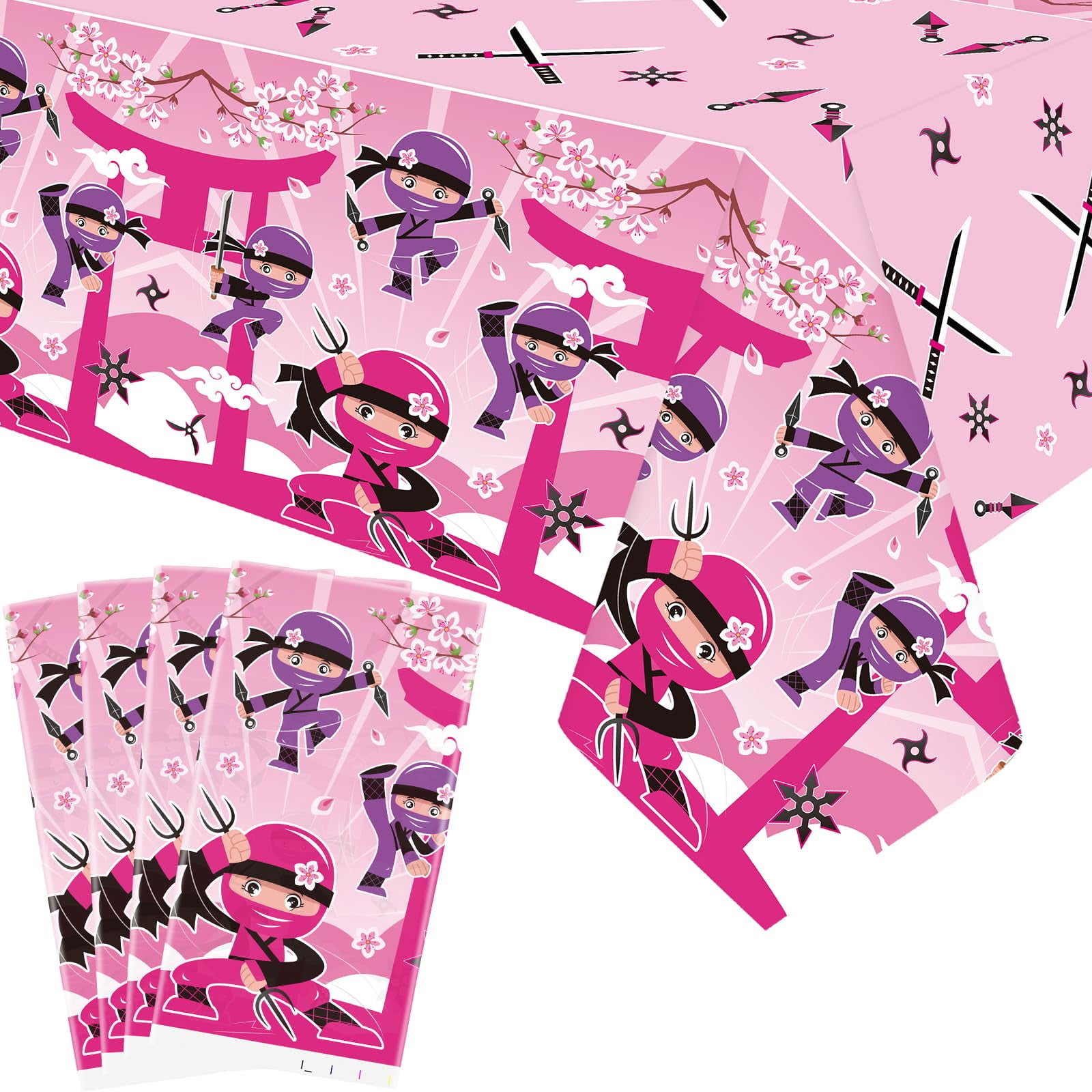 LSJDEER 4 Pack Ninja Girl Party Tablecloth - Ninja Table Cover ...