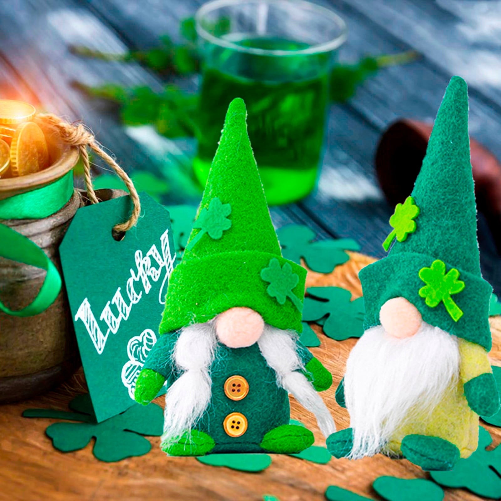 LSLJS 2PCS St Patricks Day Gnome Ornaments, Green Gnome Plush Doll ...