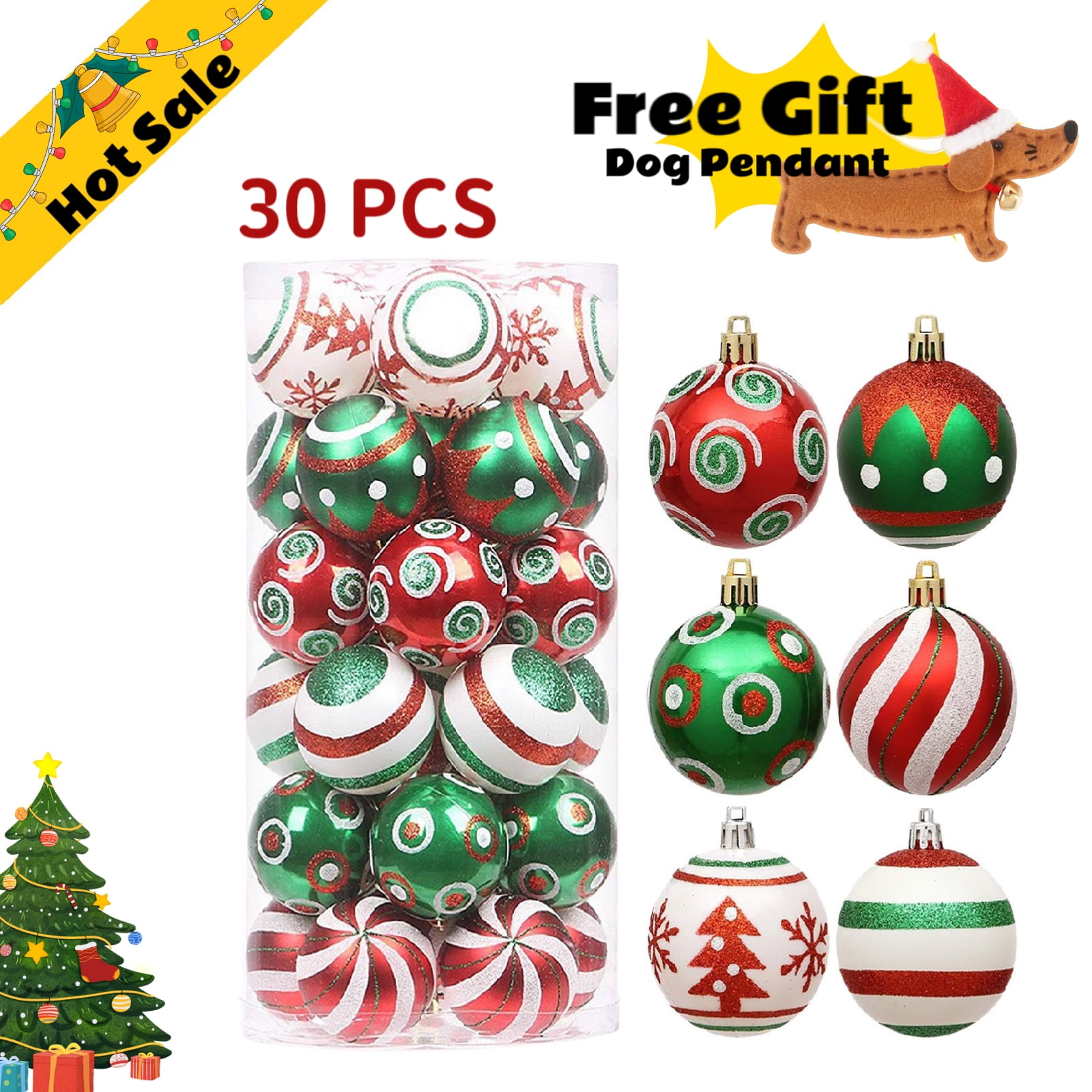 Lsljs 30pcs Glittery Christmas Tree Ornaments 2 36 Inch Shatterproof