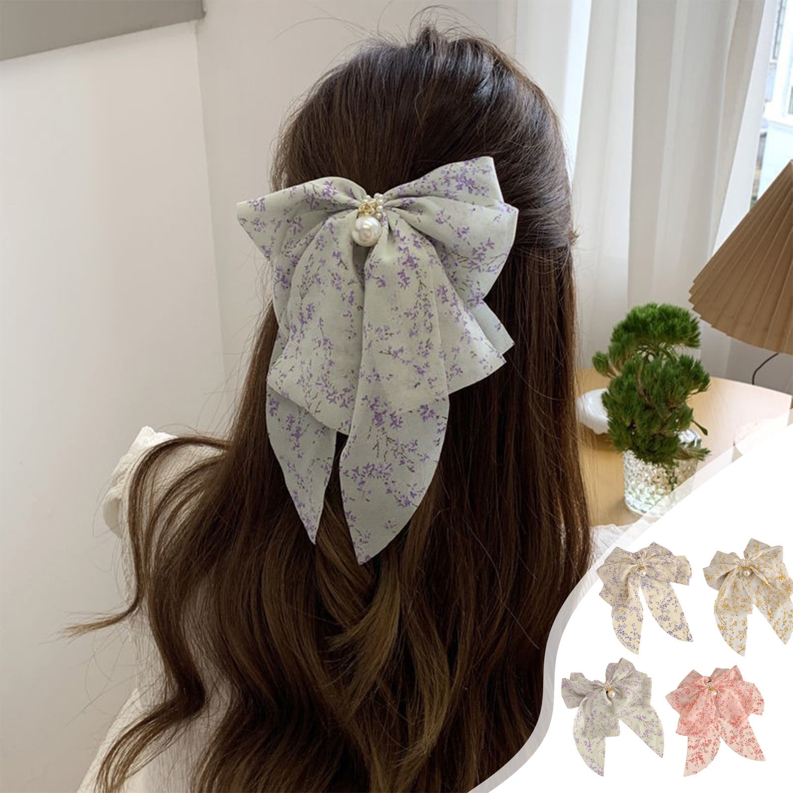 LSLJS 4 Pcs Silk Satin Hair Bows Set for Women, Ribbon Bow Hair Clip ...