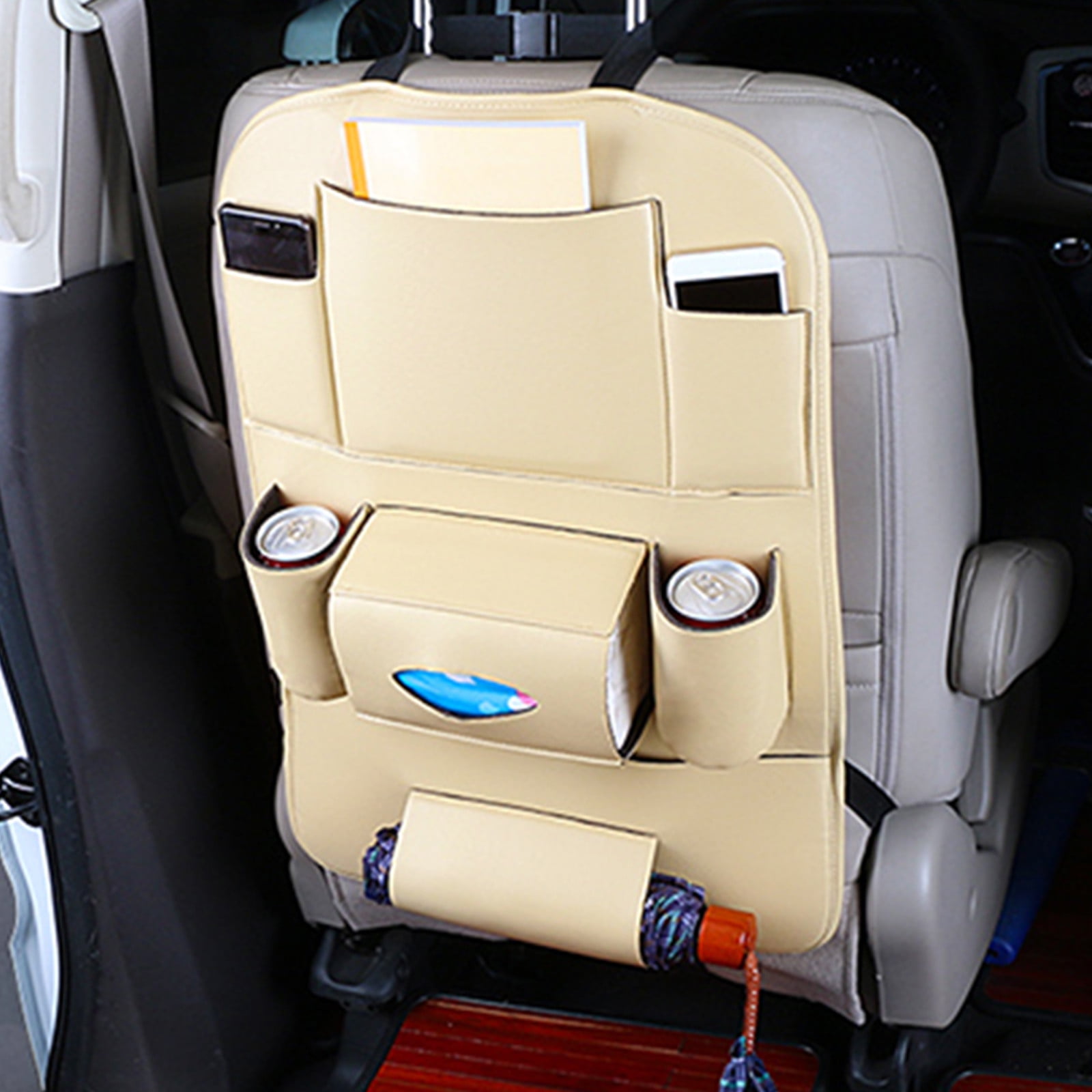 LSLJS Car Seat Organizers, Leather Backseat Protector with 7 Storage ...