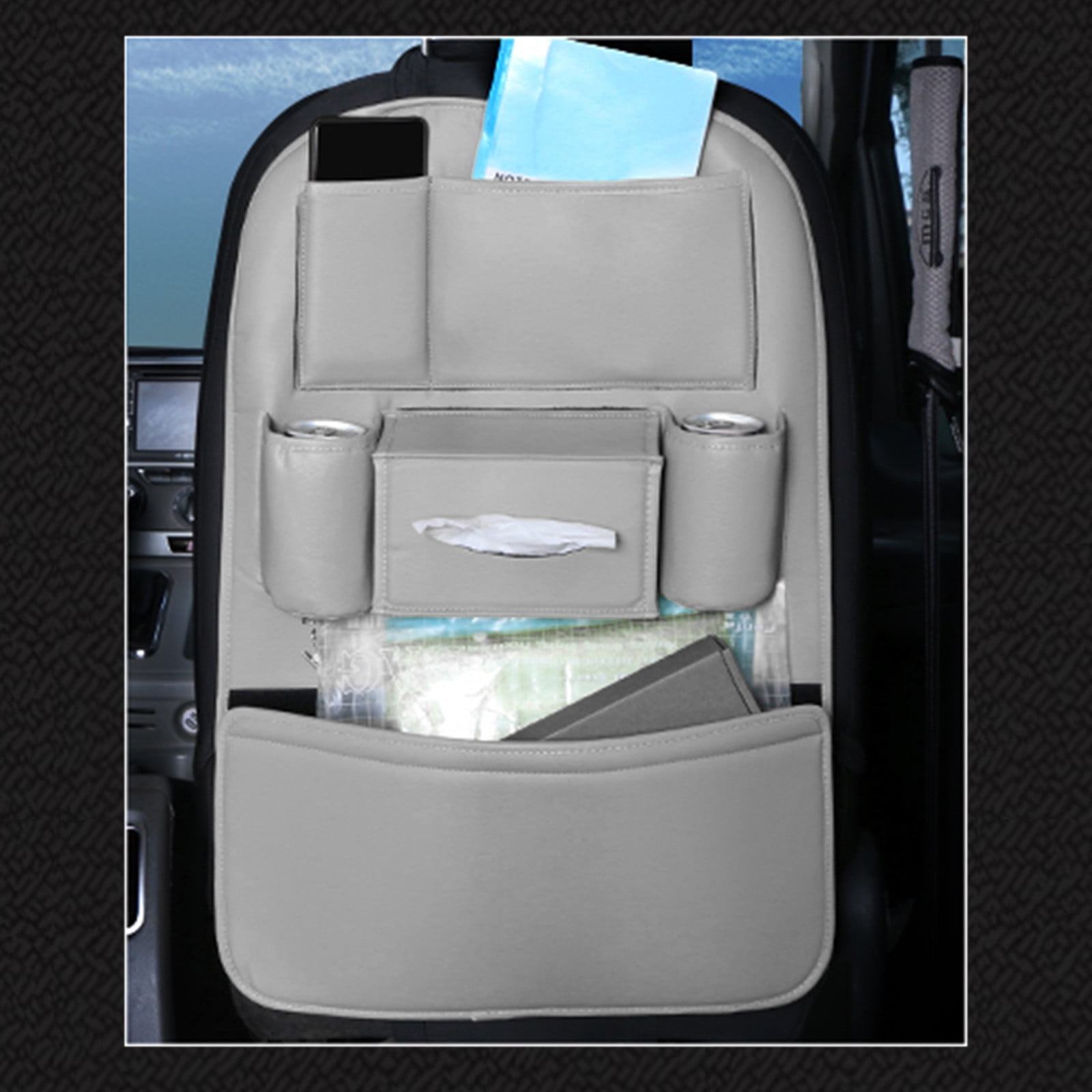 LSLJS Car Seat Organizers, PU Leather Backseat Protector with 5 Storage ...
