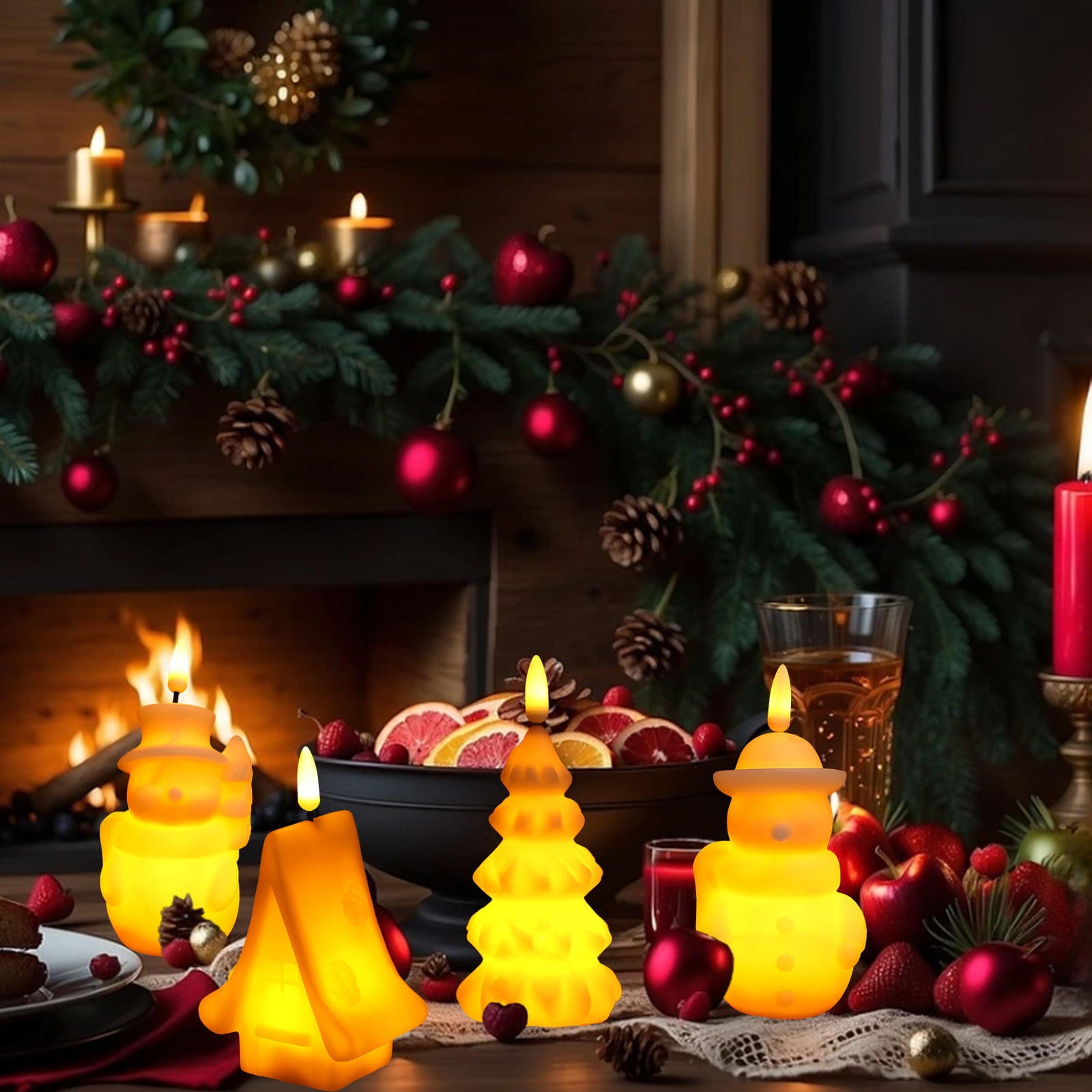 LSLJS Christmas Flameless Candles Fake Electric Lights Votive Xmas ...