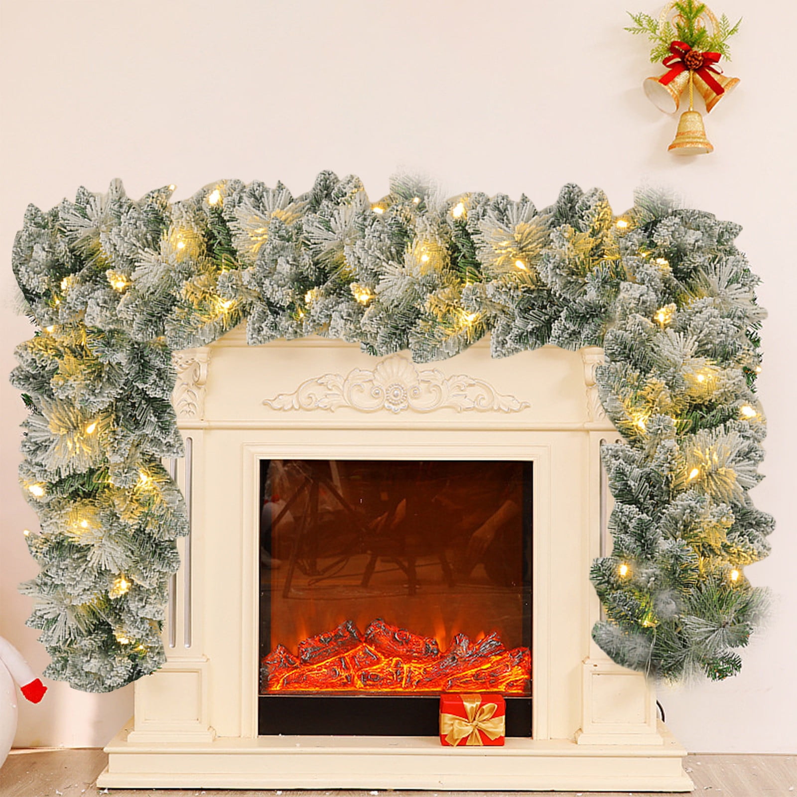 LSLJS Christmas Garland with Lights 6.5Ft Artificial Snowflake Rattan ...