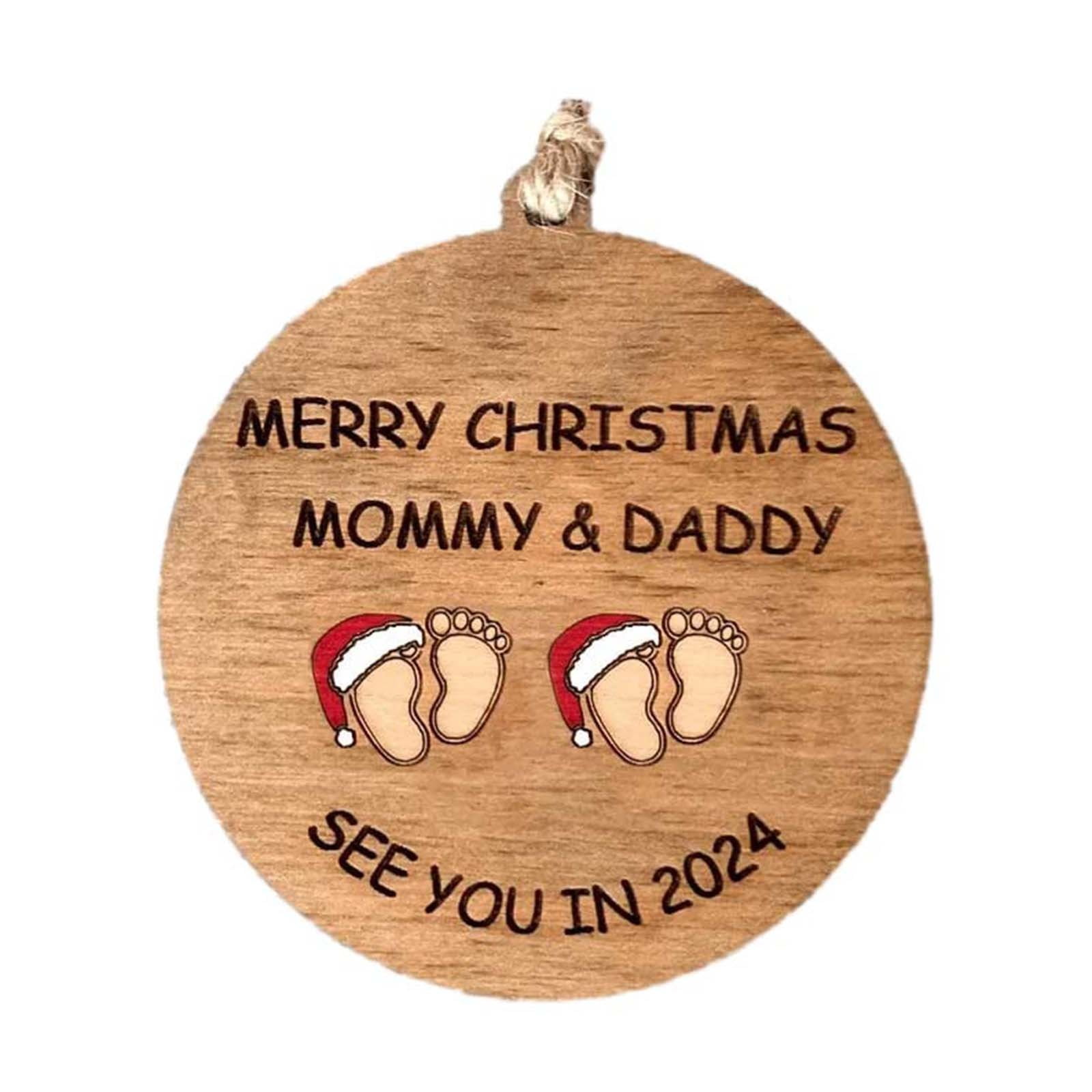 LSLJS Christmas Tree Hanging Ornaments, 3.7 inch Round Flat Wooden ...