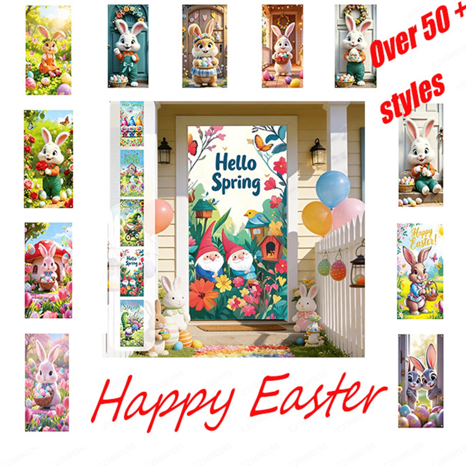 LSLJS Easter Door Cover, Easter Eggs Cute Rabbit Door Backdrop, Spring ...
