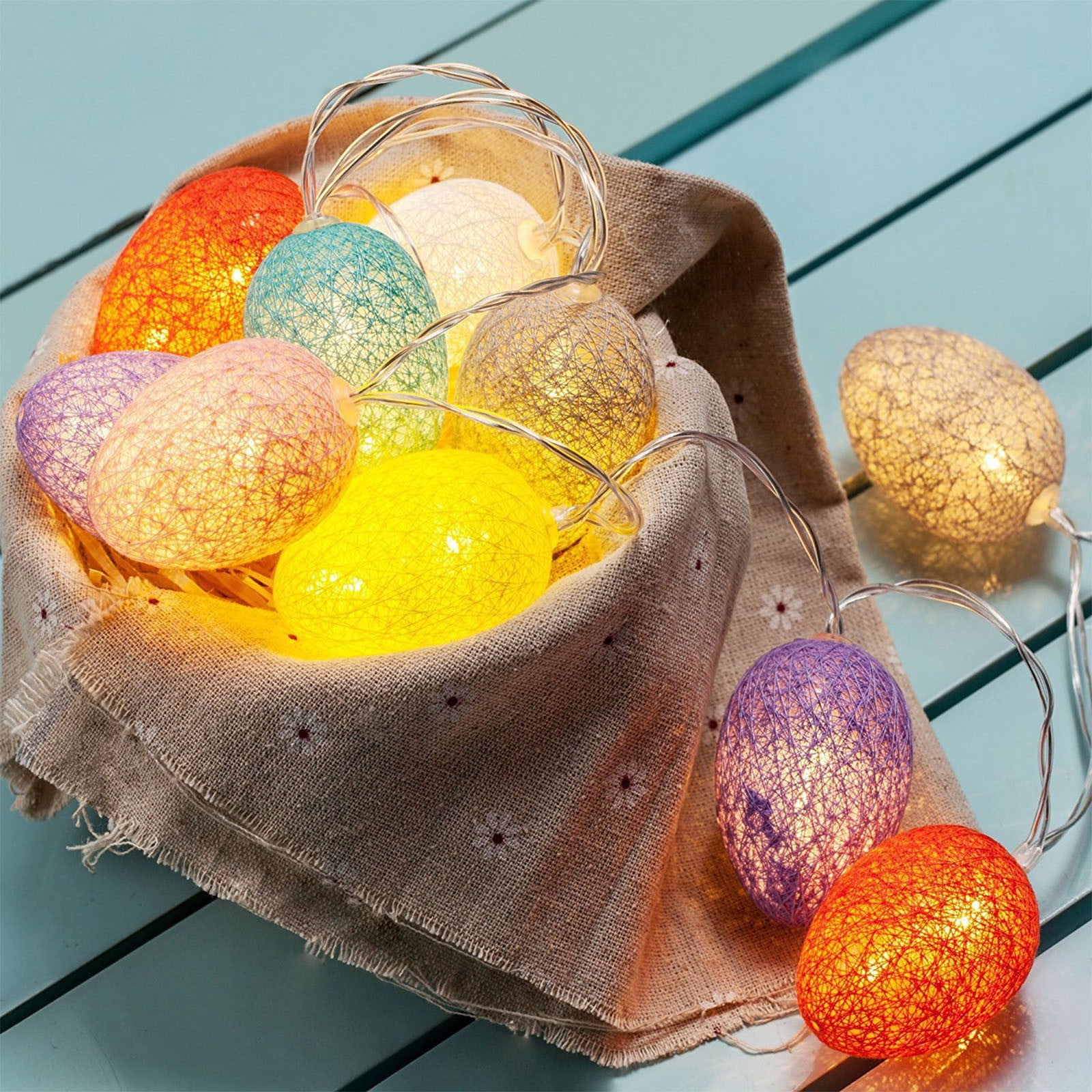 LSLJS Easter Eggs String Lights, Easter Decorations 9.8 ft Colorful Cotton Ball Eggs Shape LED ...