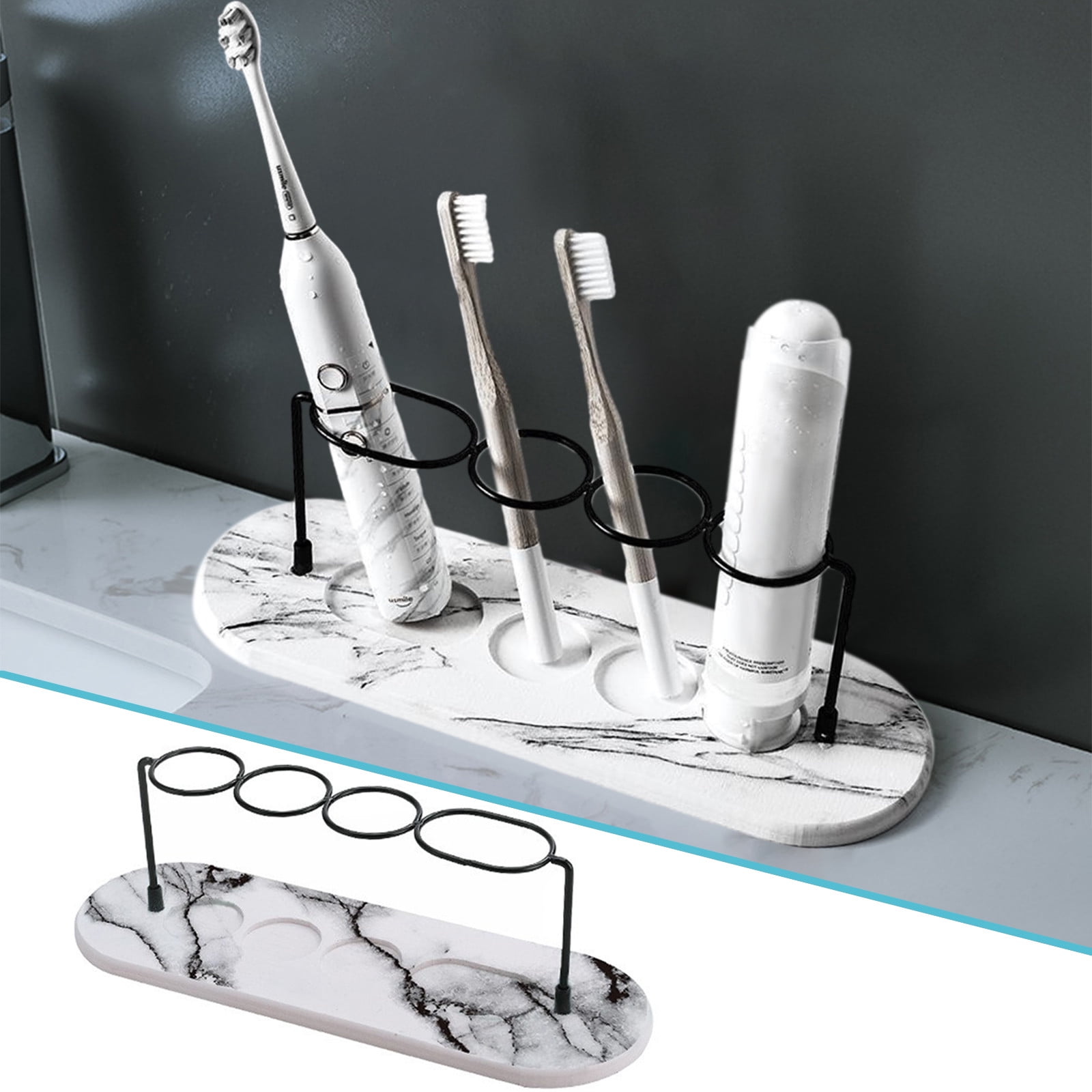 LSLJS Electric Toothbrush Stand Rack, Marble Pattern 4 Slots Toothpaste ...