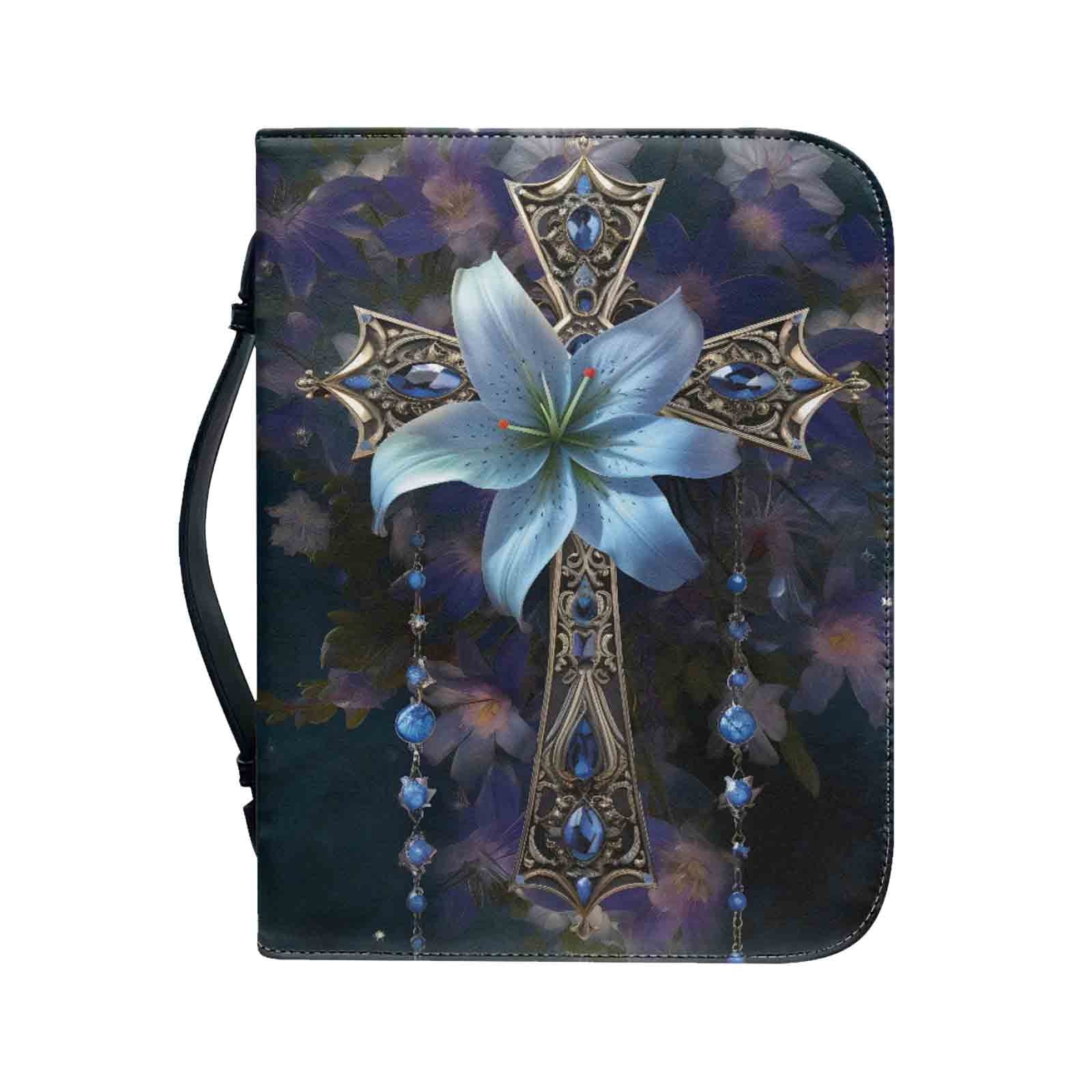 LSLJS Floral Bible Cover, Portable PU Leather Cross Flowers Bible Case ...