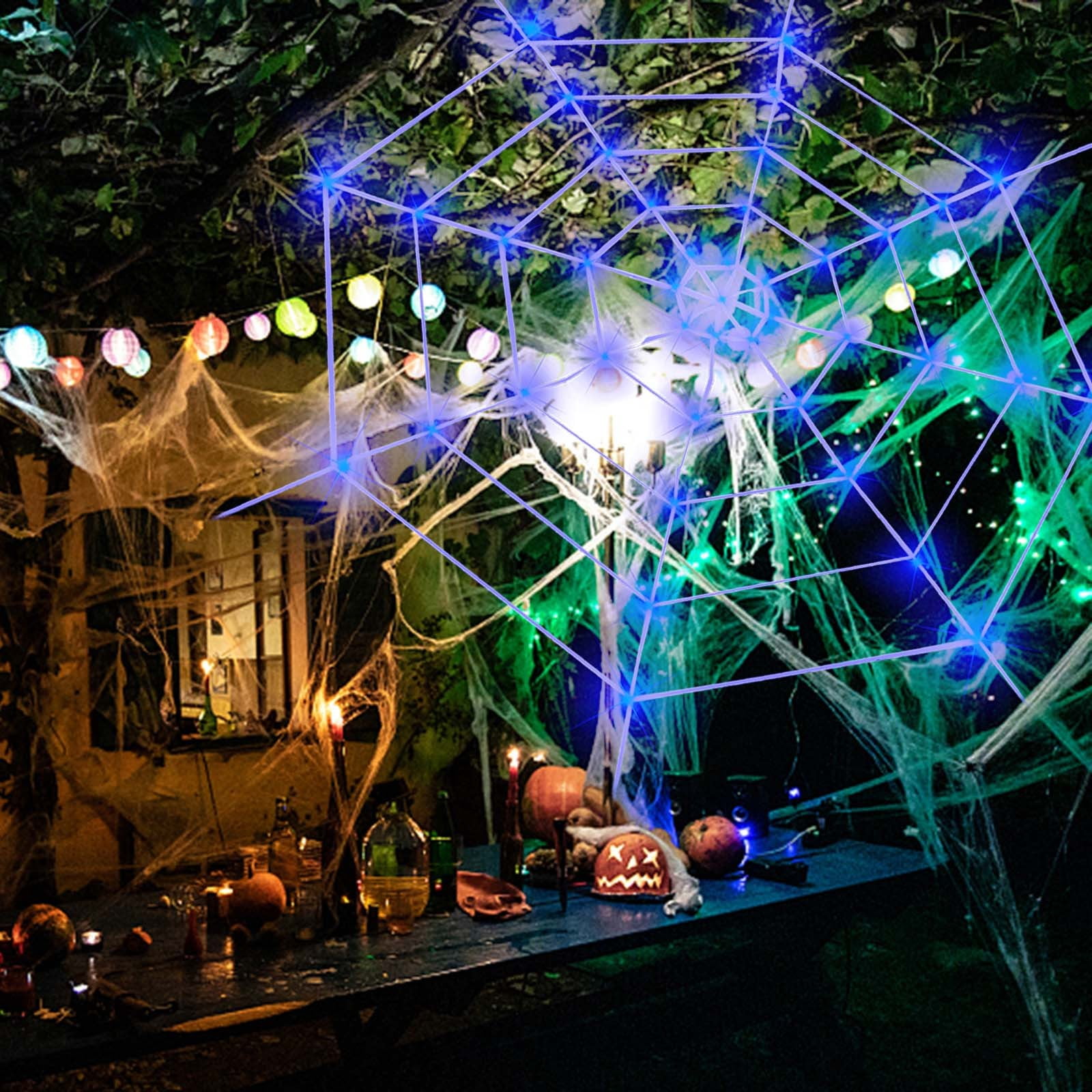 LSLJS Halloween Decorations Horror Spider Web Lights 120 LED 8 Lighting ...