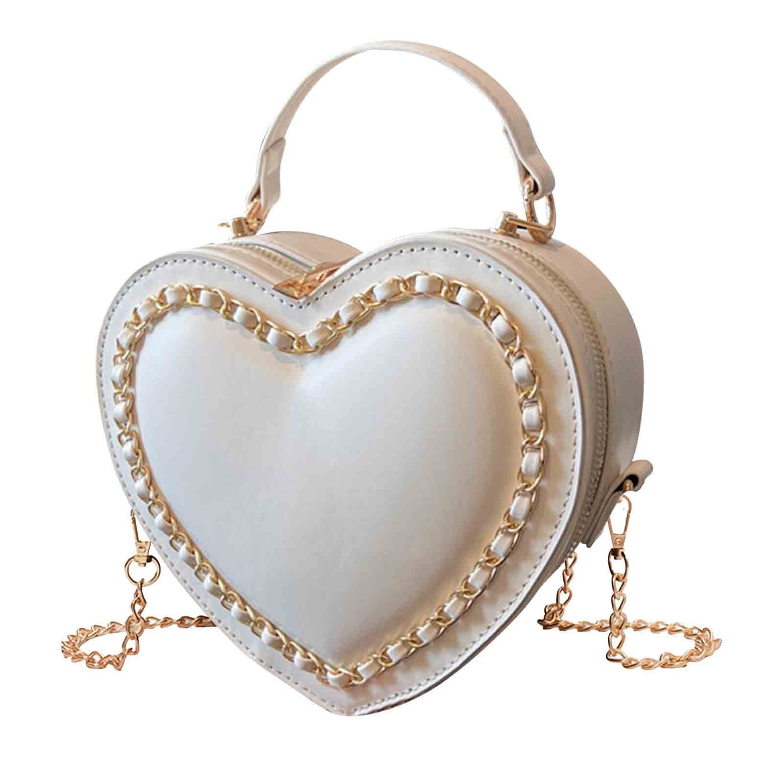 LSLJS Heart Shape Tote Bag for Women, Small PU Leather Crossbody Bag with Chain Strap, Zip ...