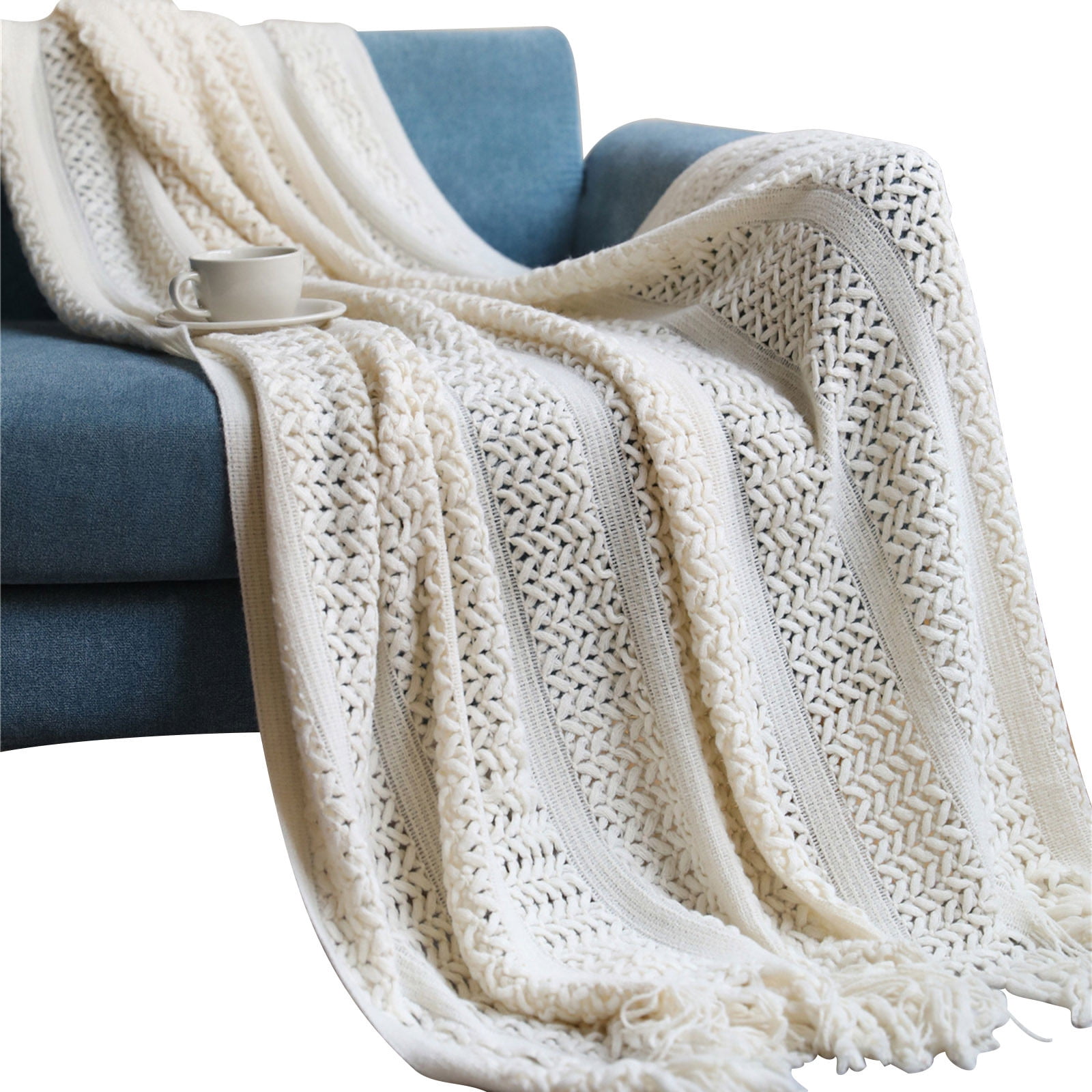 LSLJS Knitted Throw Blankets, 50x60 inch Solid Color Knitted Crochet ...